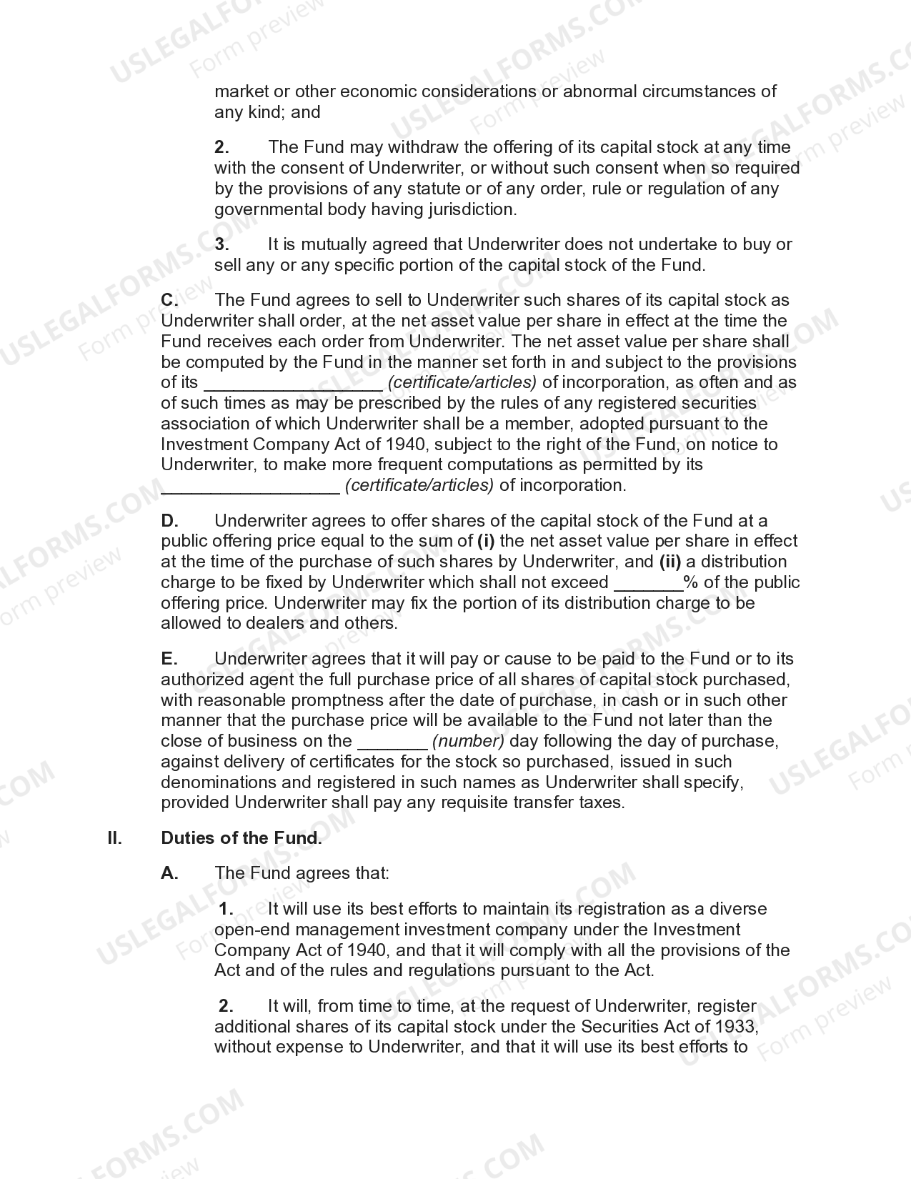 Underwriting Agreement regarding Sale and Distribution of Stock of ...