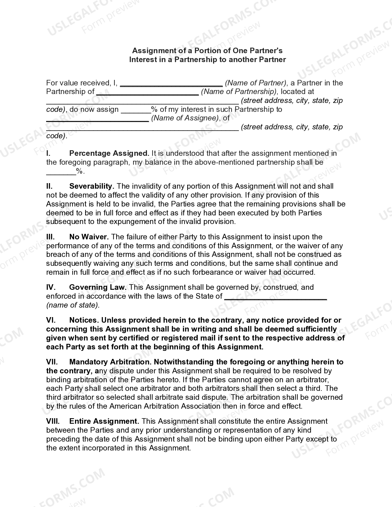 Assignment of a Portion of One Partner's Interest in a Partnership to ...