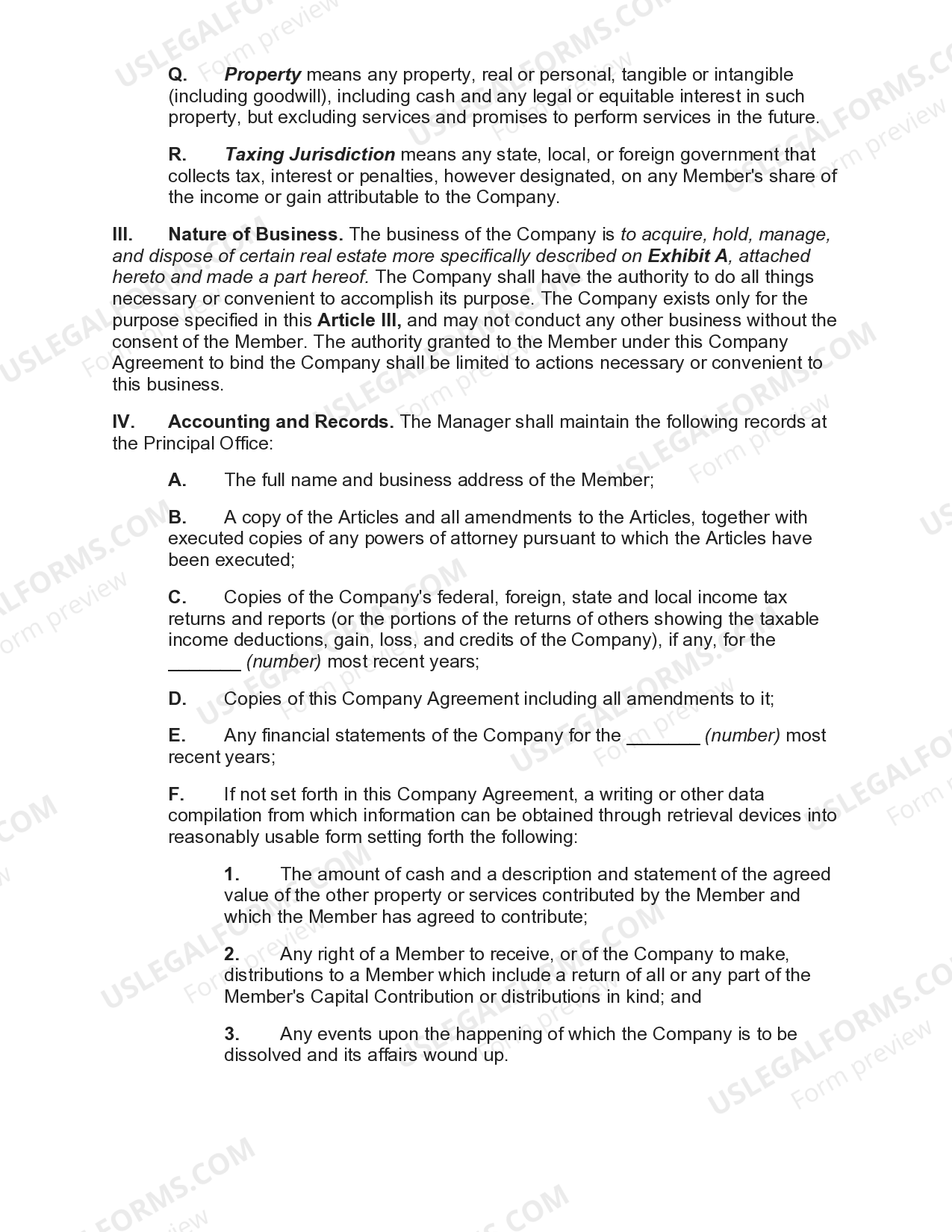 Operating Agreement of a Manager Managed Limited Liability Company with ...