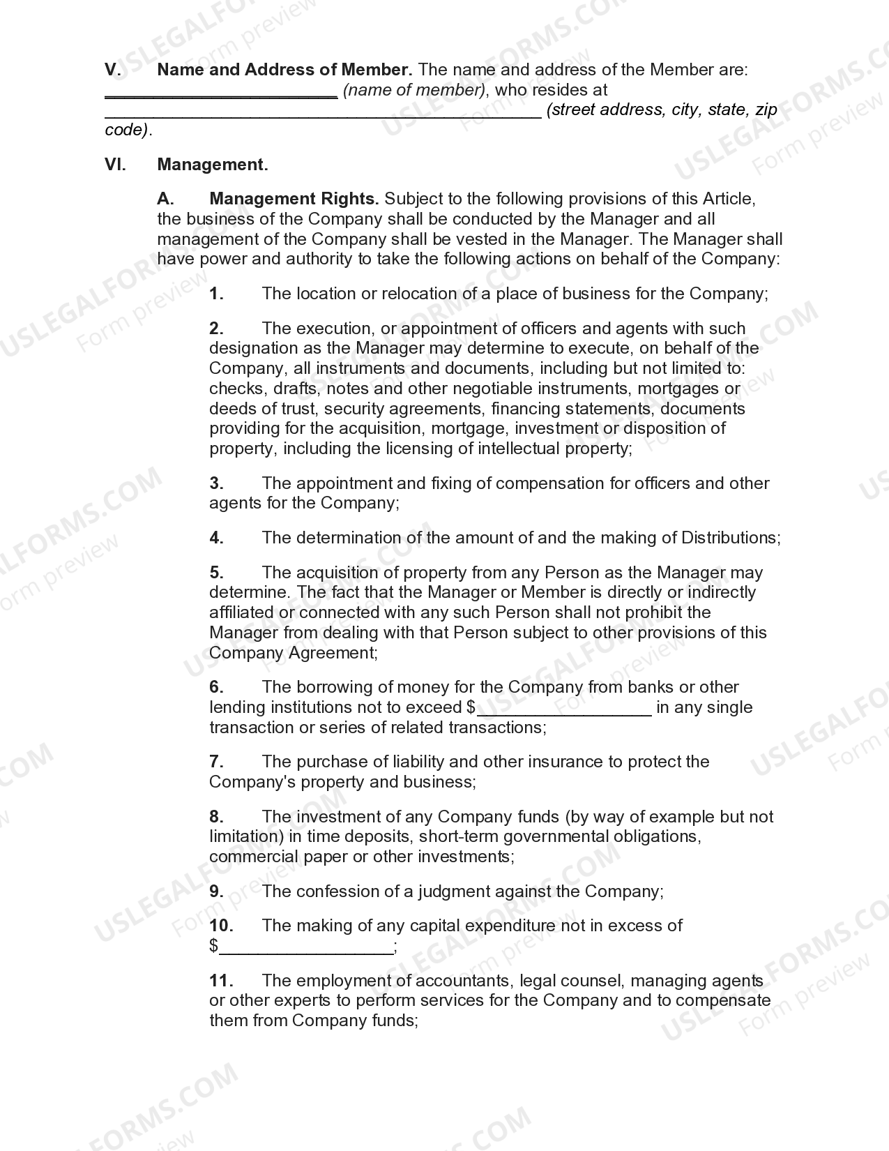 Operating Agreement of a Manager Managed Limited Liability Company with ...