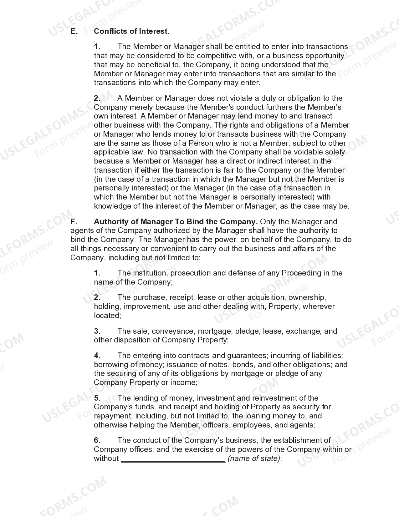 Operating Agreement of a Manager Managed Limited Liability Company with ...