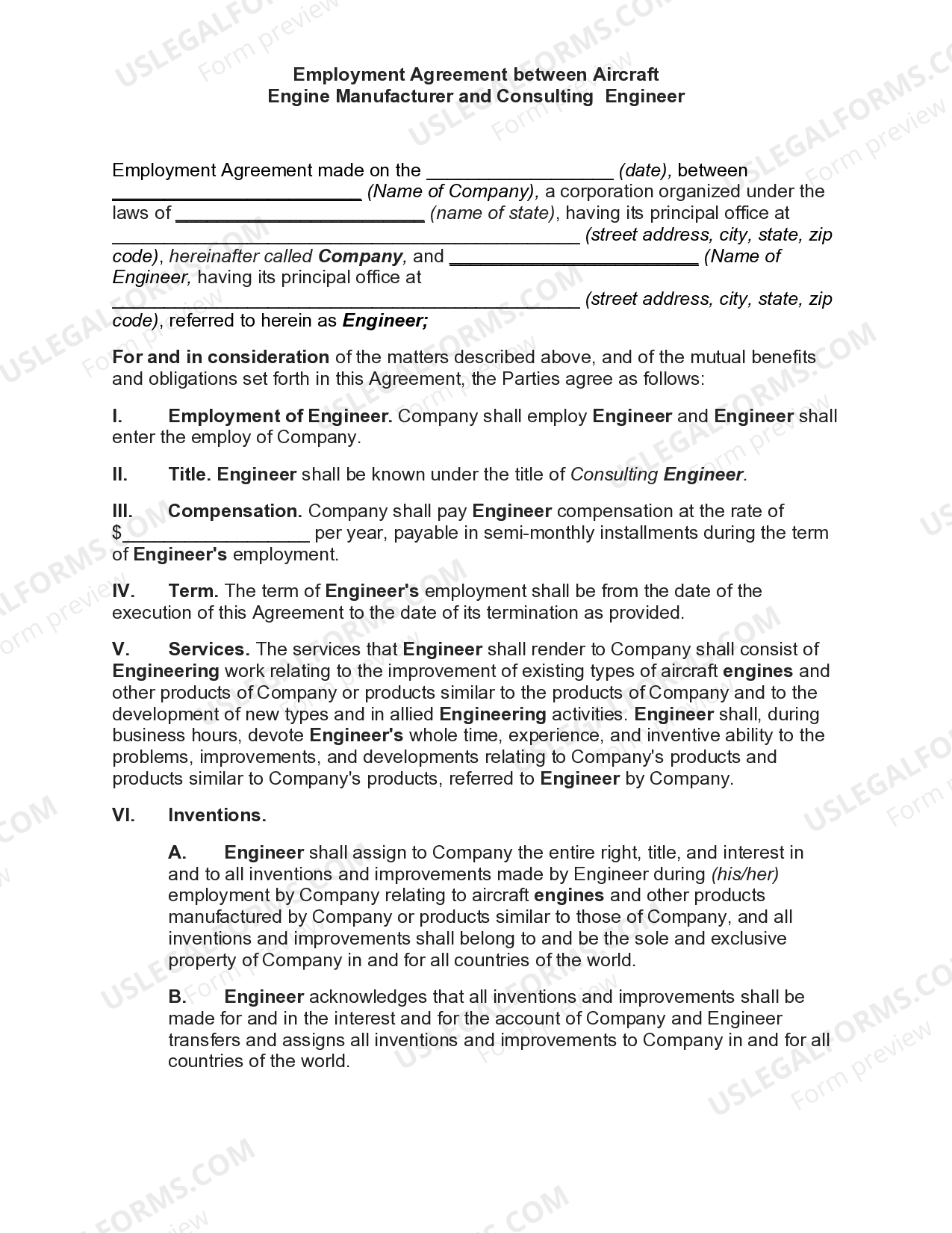 Employment Agreement between Aircraft Engine Manufacturer and ...