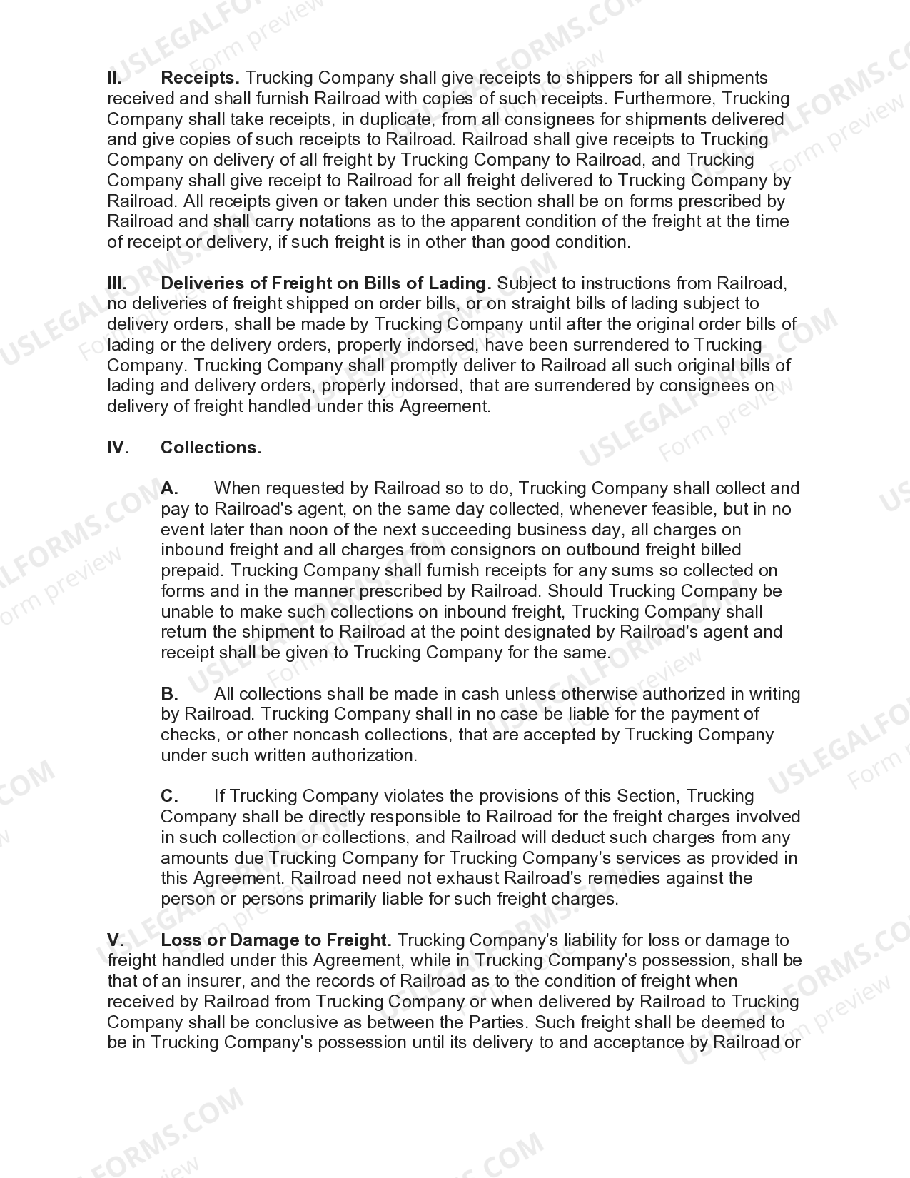 Agreement between Rail Carrier and Trucking Company for Freight Pickup ...