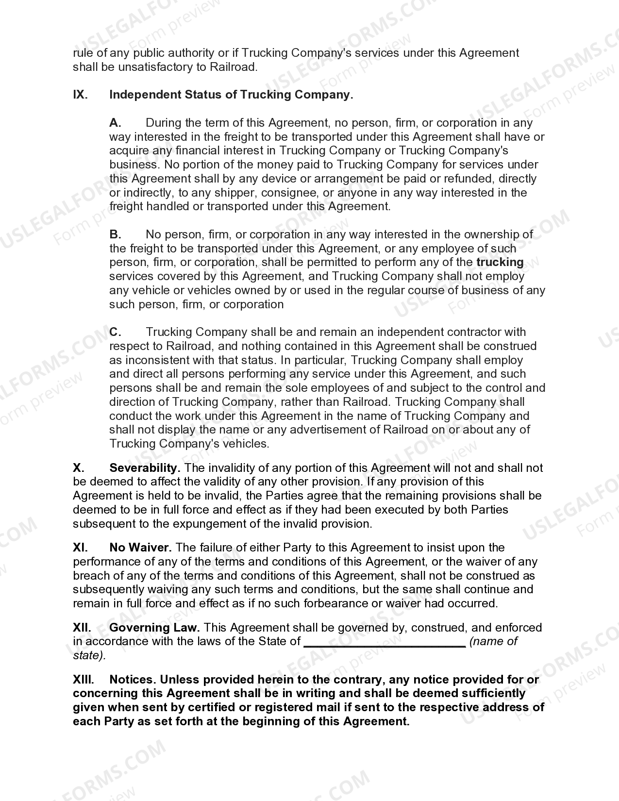 Agreement between Rail Carrier and Trucking Company for Freight Pickup ...