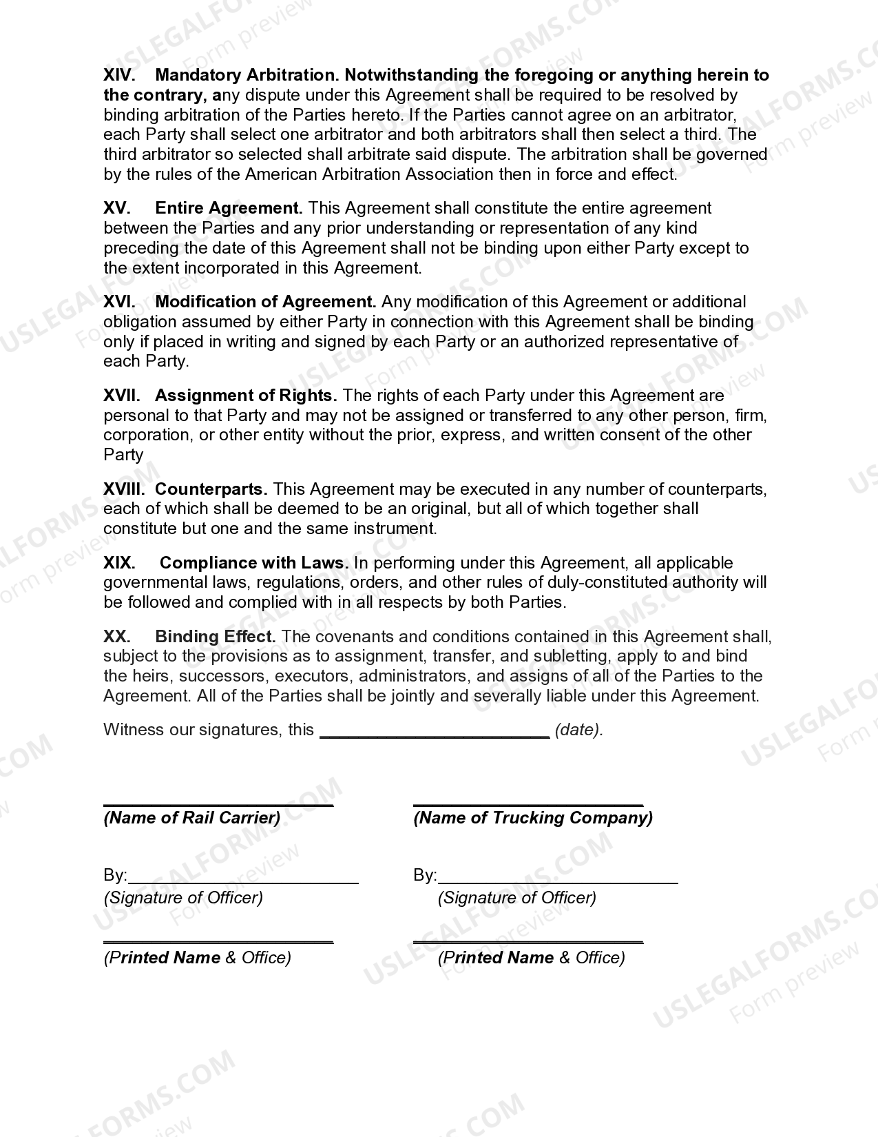 Agreement between Rail Carrier and Trucking Company for Freight Pickup ...