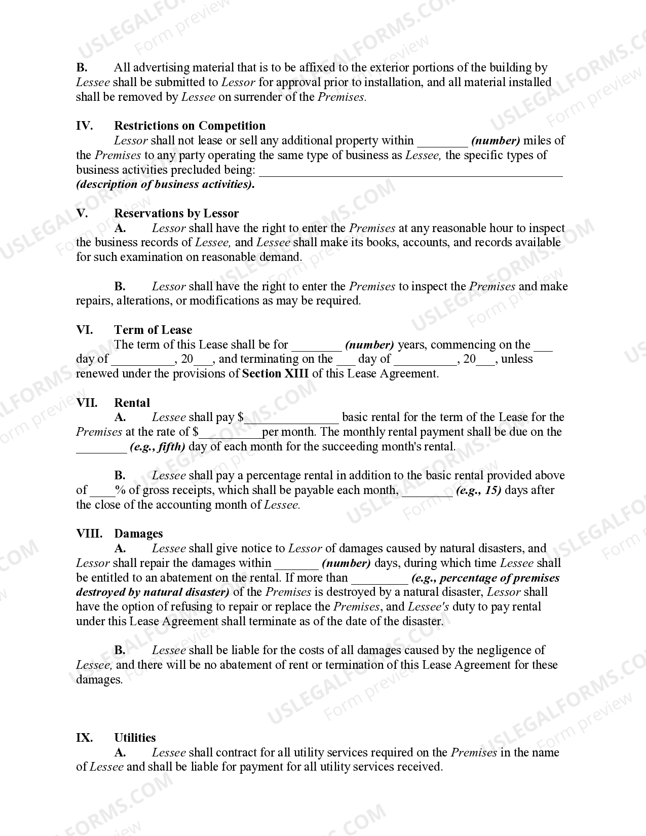Lease of Retail Store with Additional Rent Based on Percentage of Gross ...