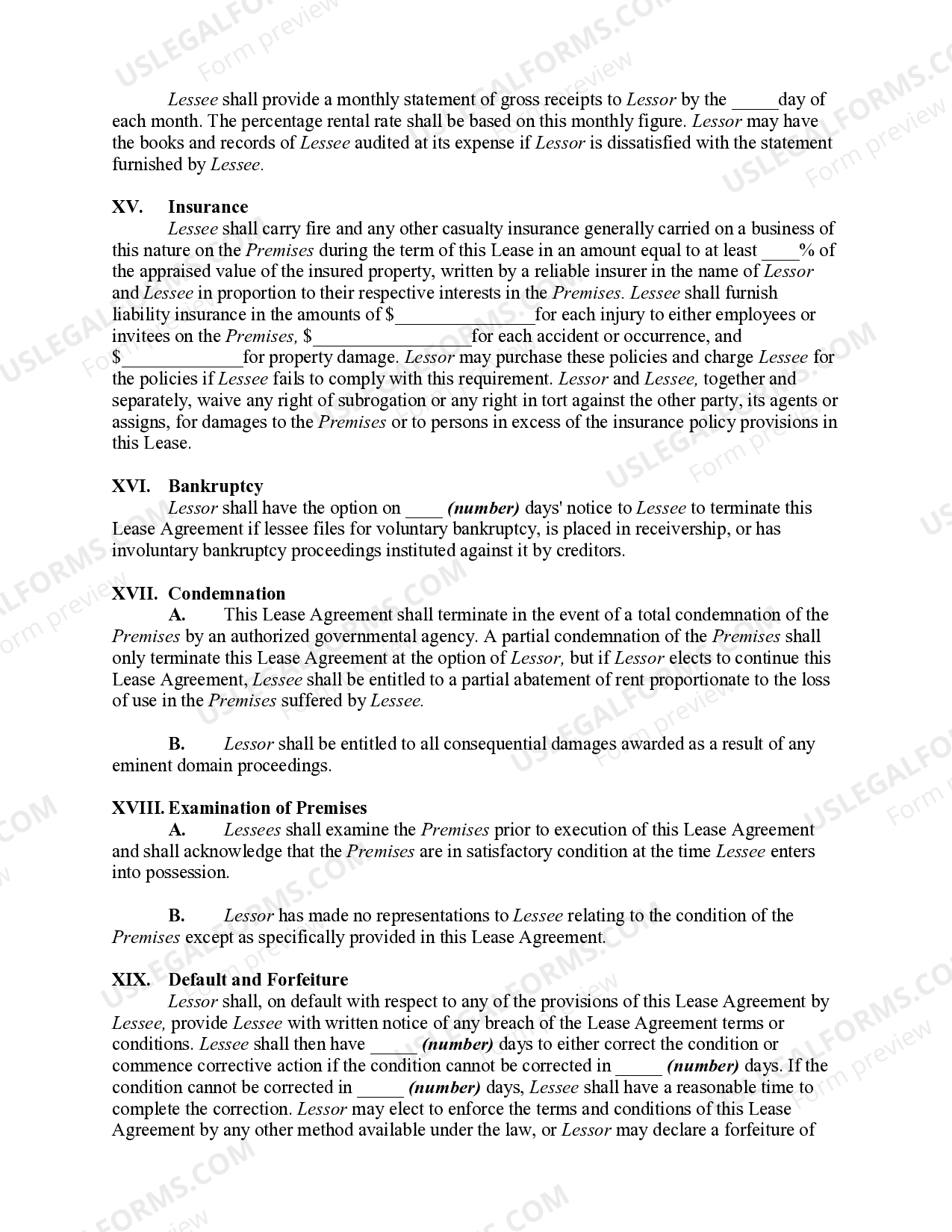 Lease of Retail Store with Additional Rent Based on Percentage of Gross ...