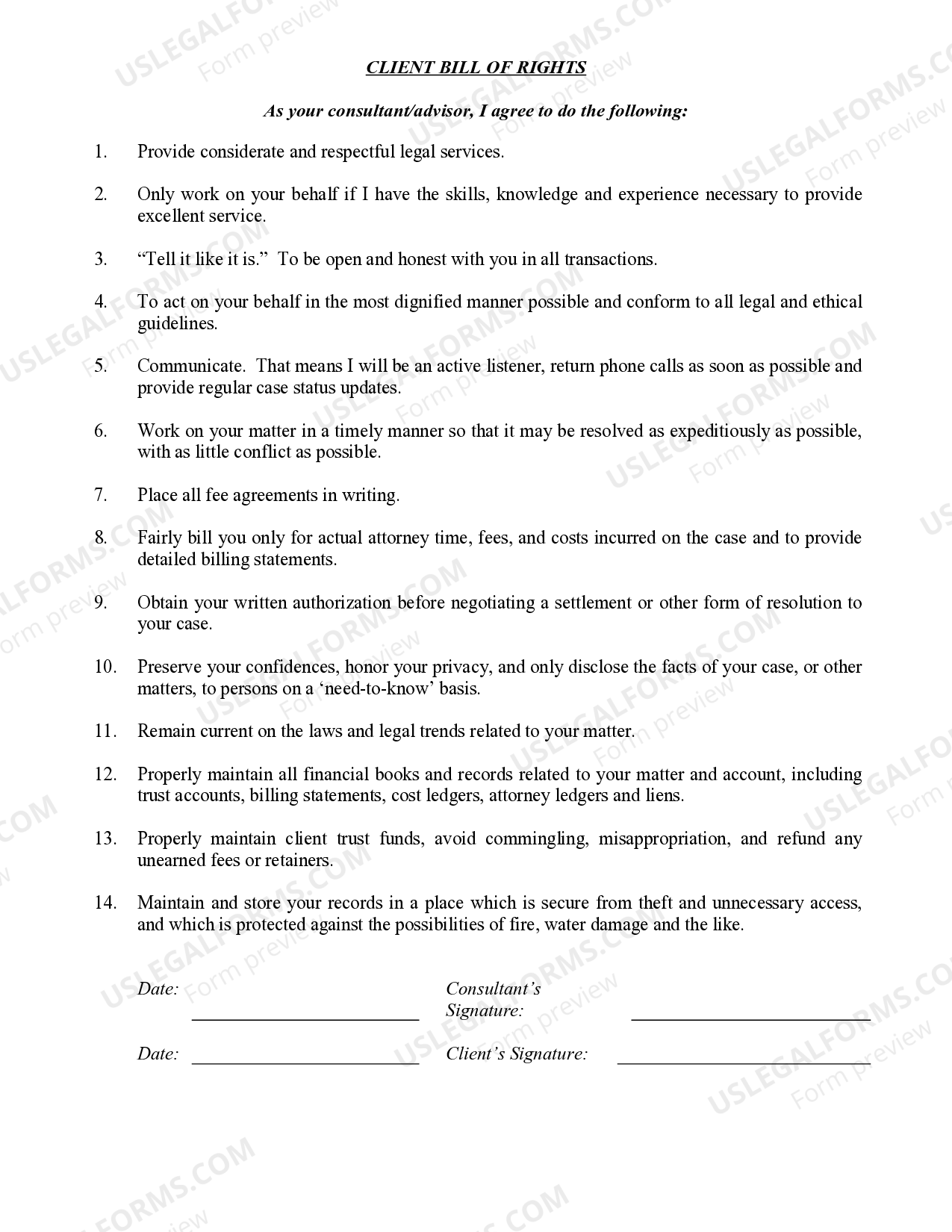 Florida Client Bill of Rights - Bill Of Right | US Legal Forms