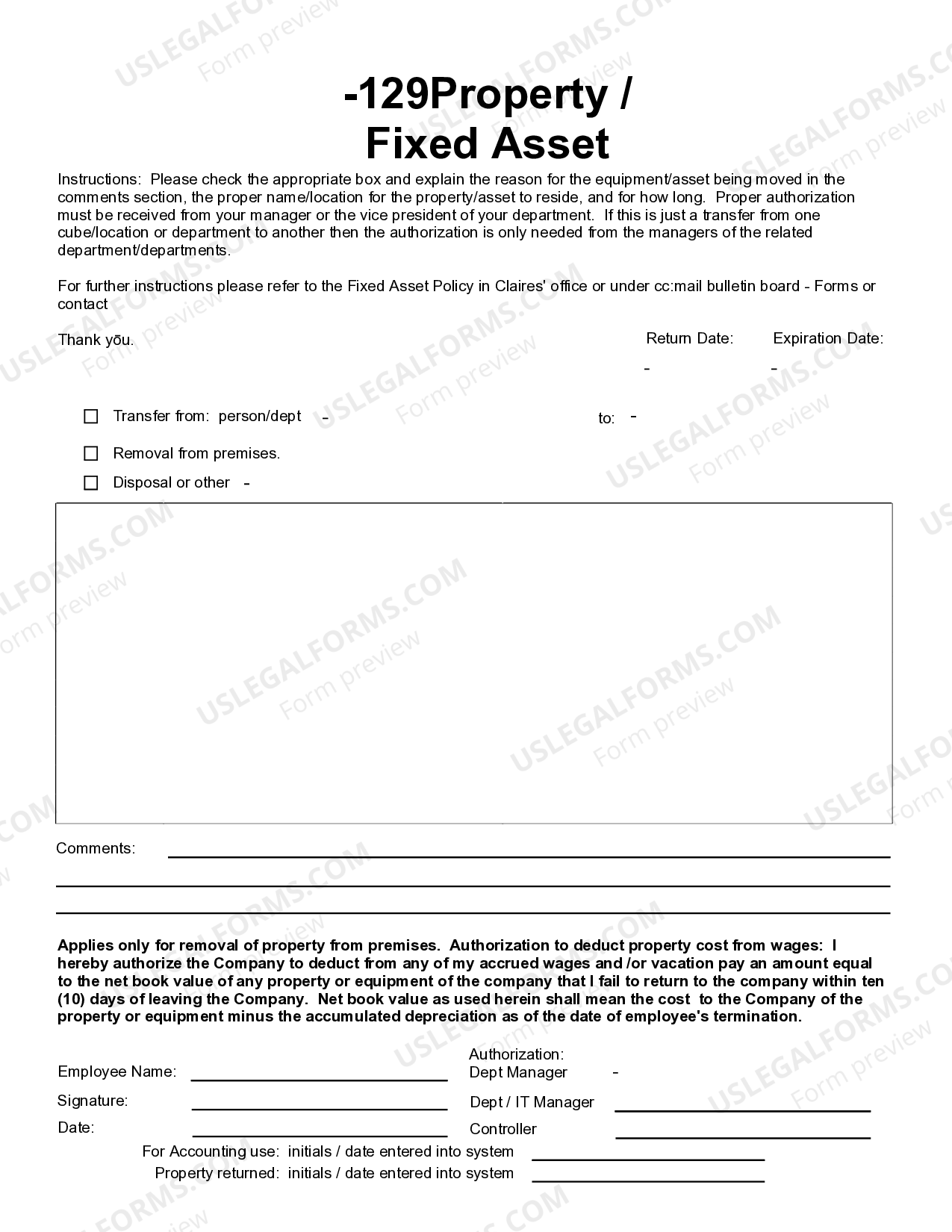 Tennessee Fixed Asset Removal Form - Removal Form Sample | US Legal Forms