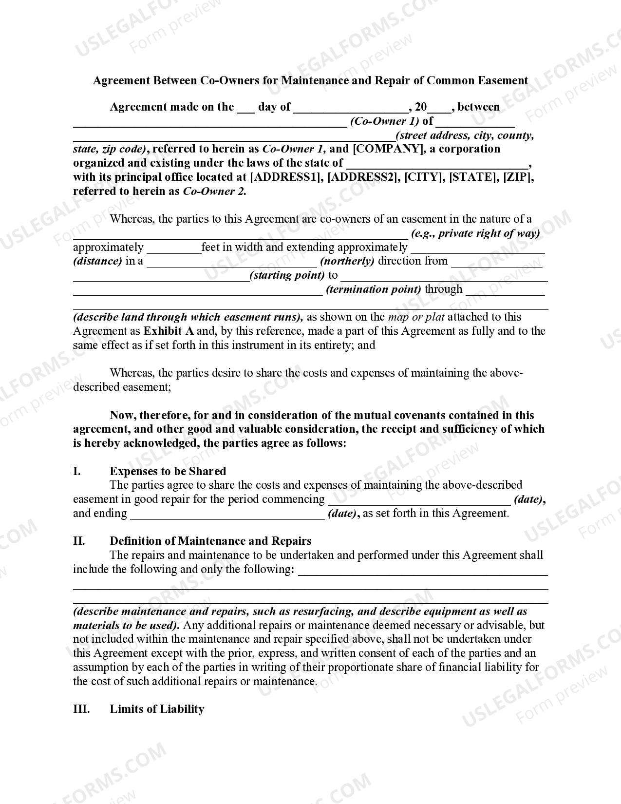 Agreement Between Co Owners for Maintenance and Repair of Common ...