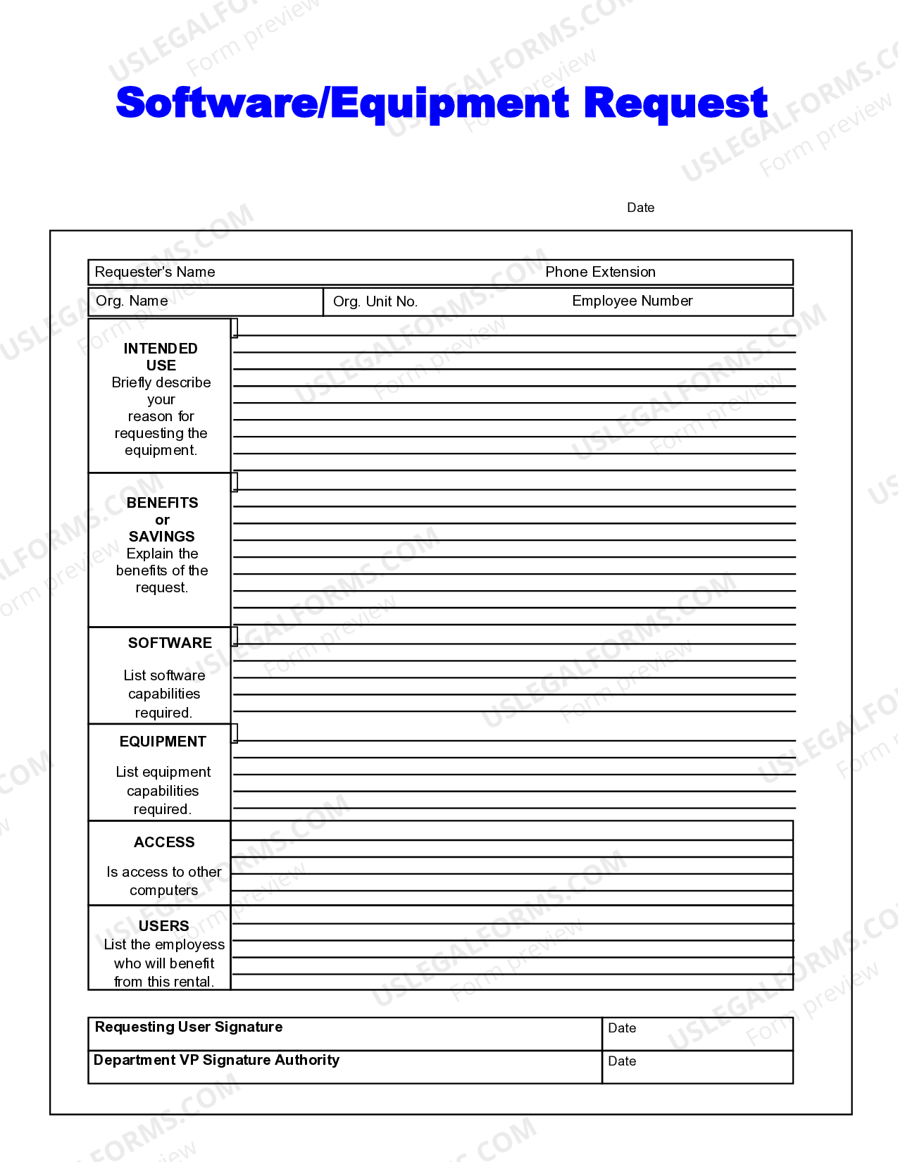 Colorado Software Equipment Request | US Legal Forms