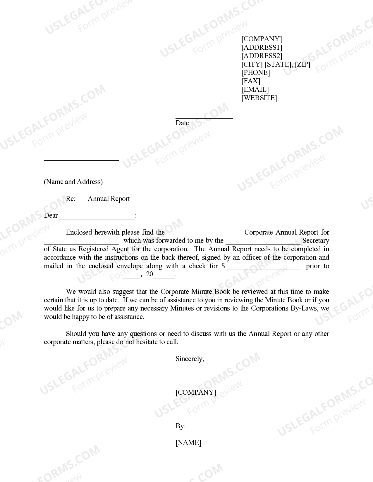 Sample Letter for Annual Report - Letter Report Document | US Legal Forms