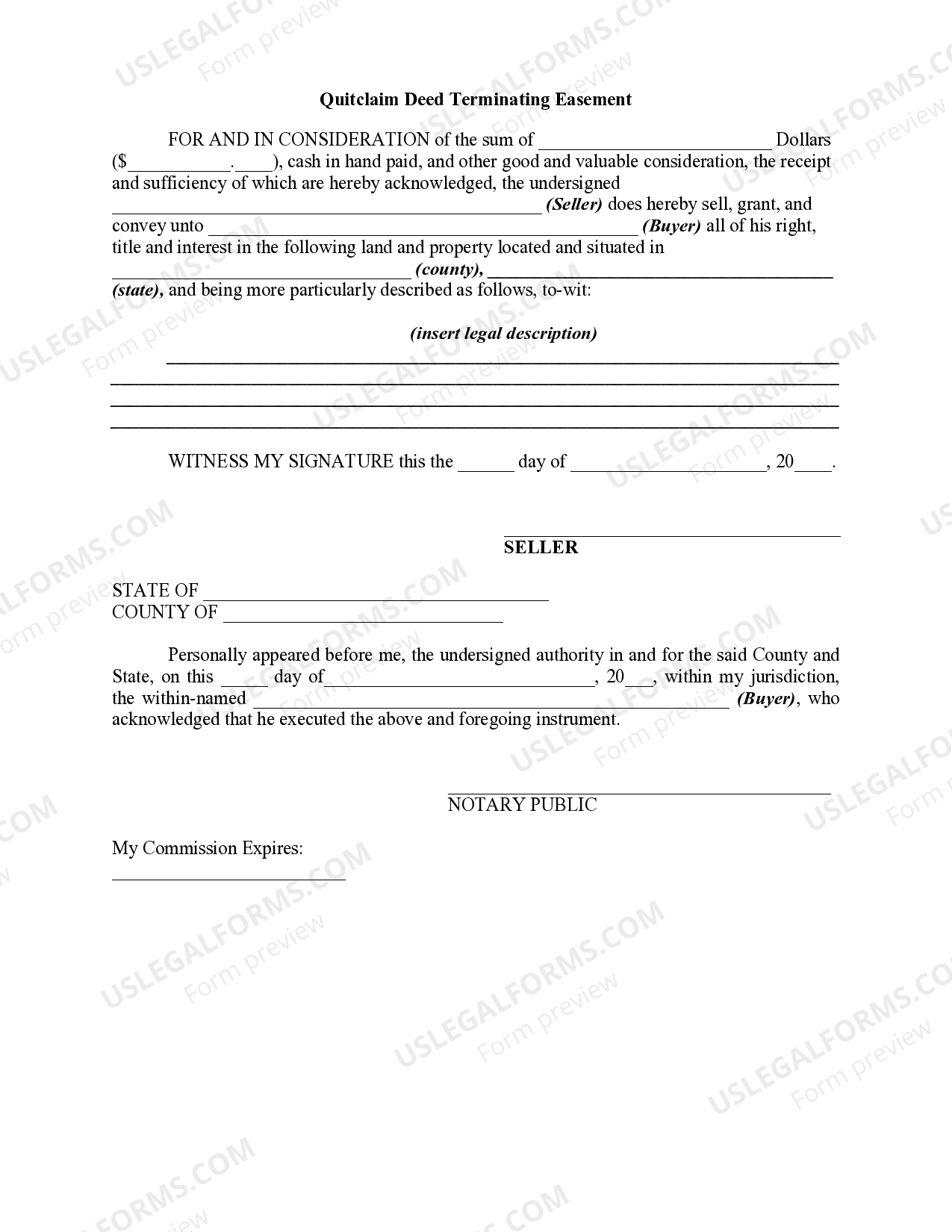 Quitclaim Deed Terminating Easement | US Legal Forms