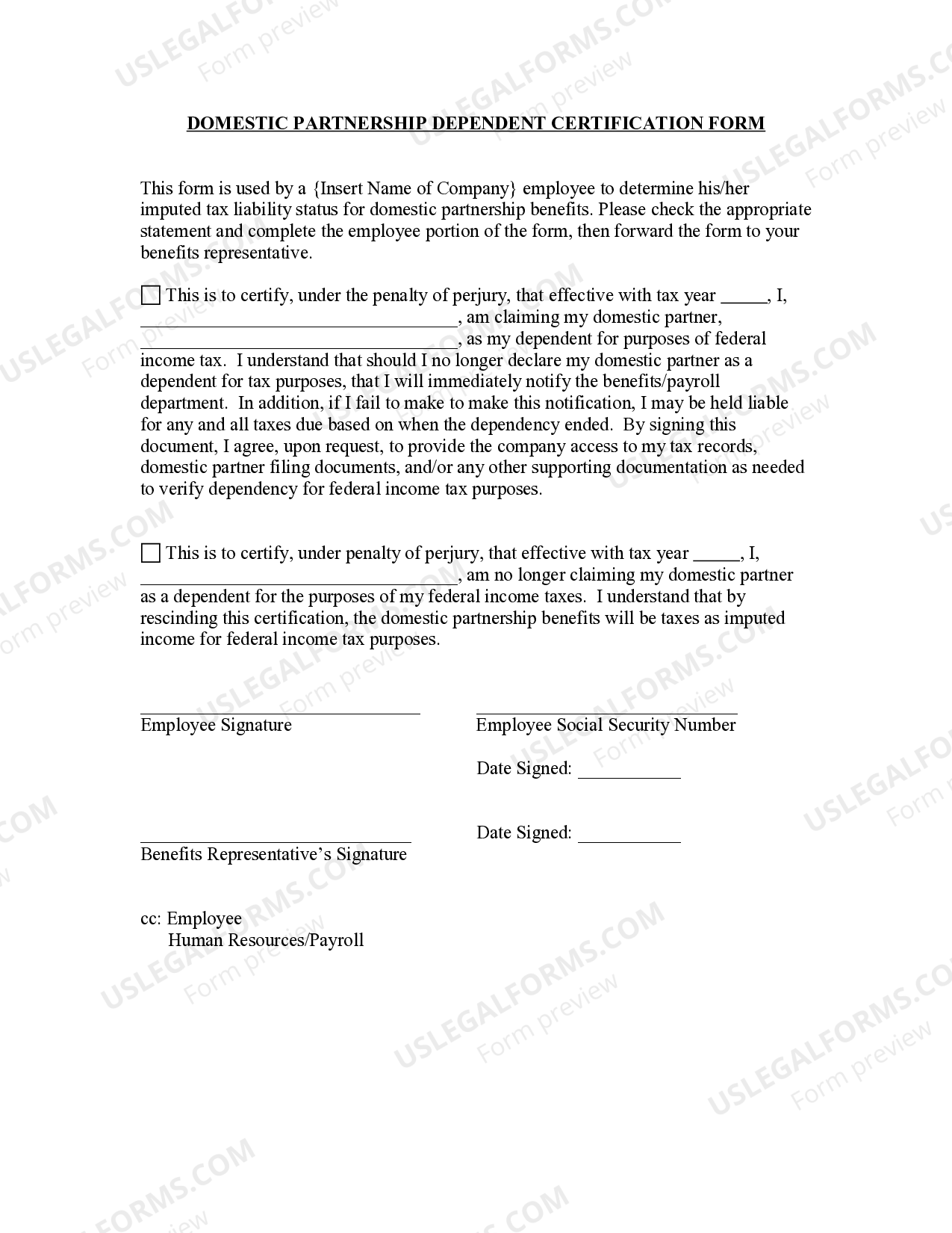 Arizona Domestic Partnership Dependent Certification Form - Domestic ...