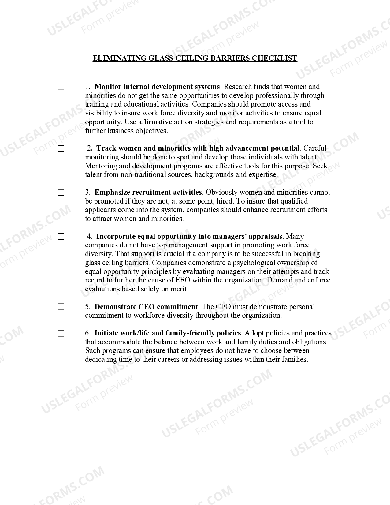 Puerto Rico Eliminating Glass Ceiling Barriers Checklist | US Legal Forms