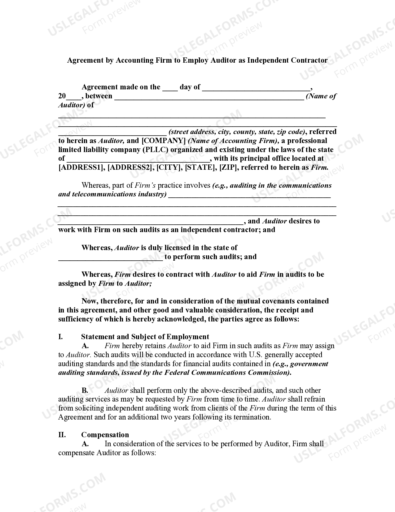Agreement by Accounting Firm to Employ Auditor | US Legal Forms