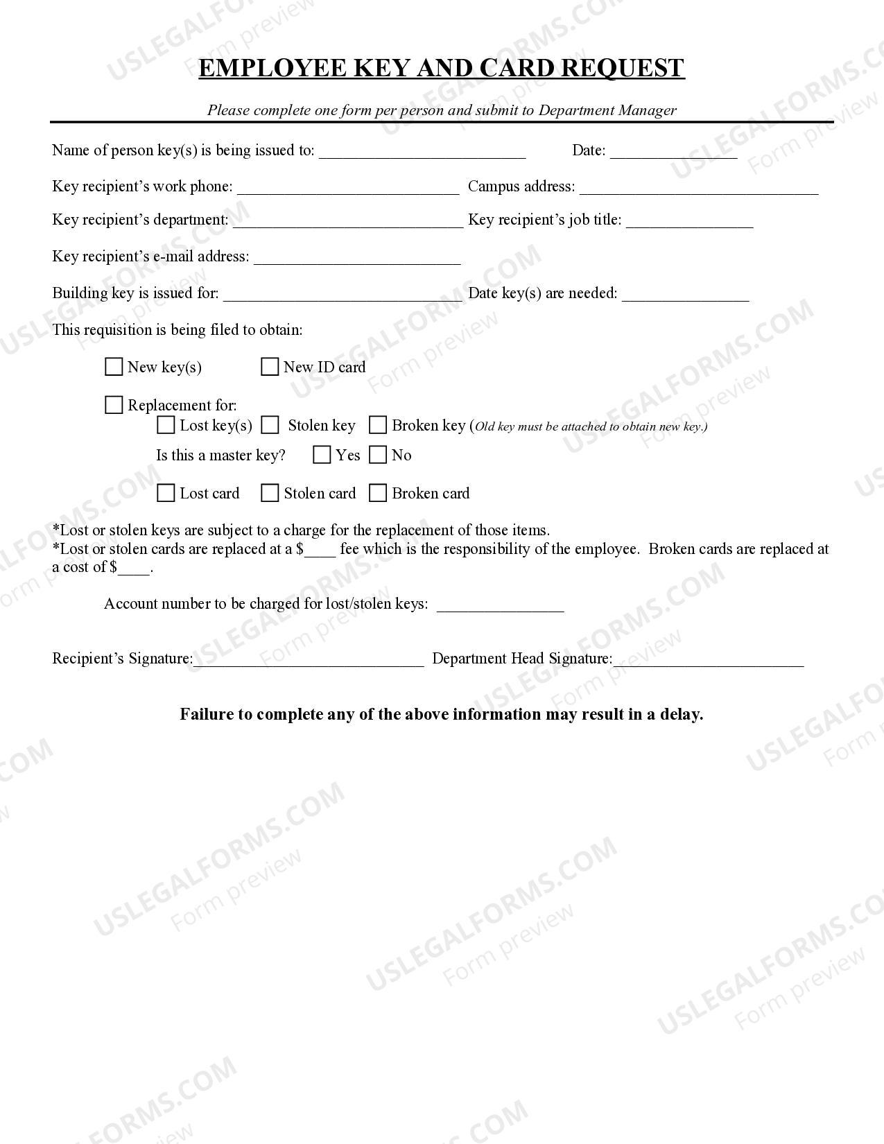 Michigan Employee Key and Card Request | US Legal Forms