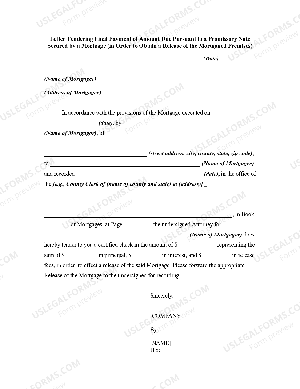Letter Tendering Final Payment of Amount Due Pursuant to a Promissory ...