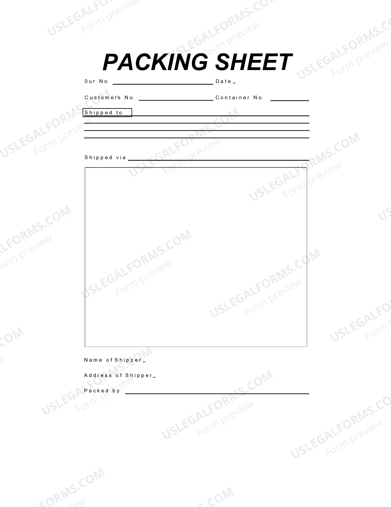 Arizona Packing Sheet | US Legal Forms