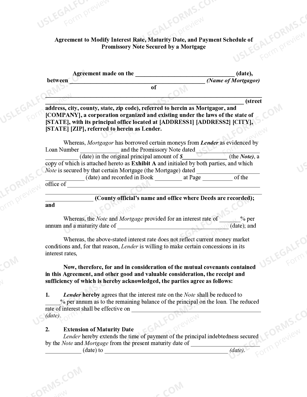 Agreement to Modify Promissory Note Secured by a Mortgage - Note ...