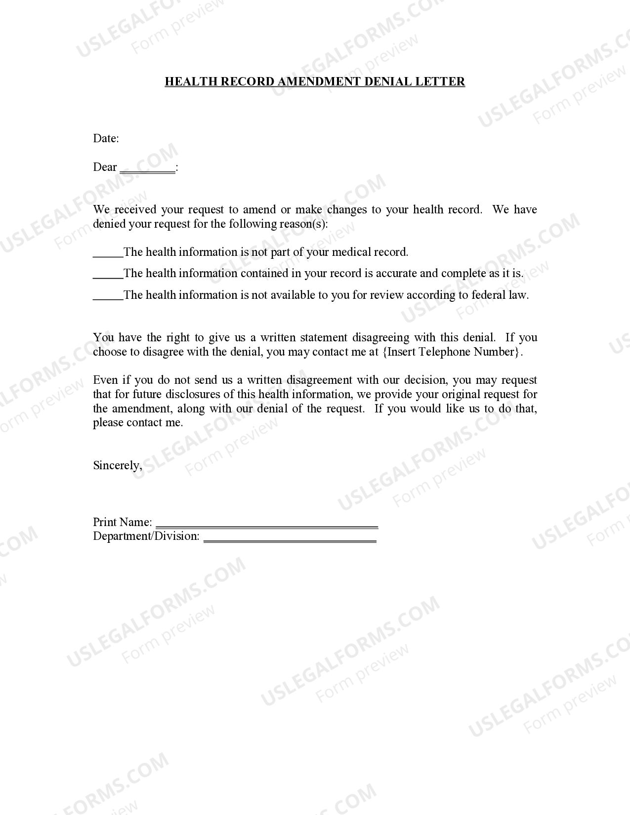 Nebraska Health Record Amendment Denial Letter - Amendment Letter ...