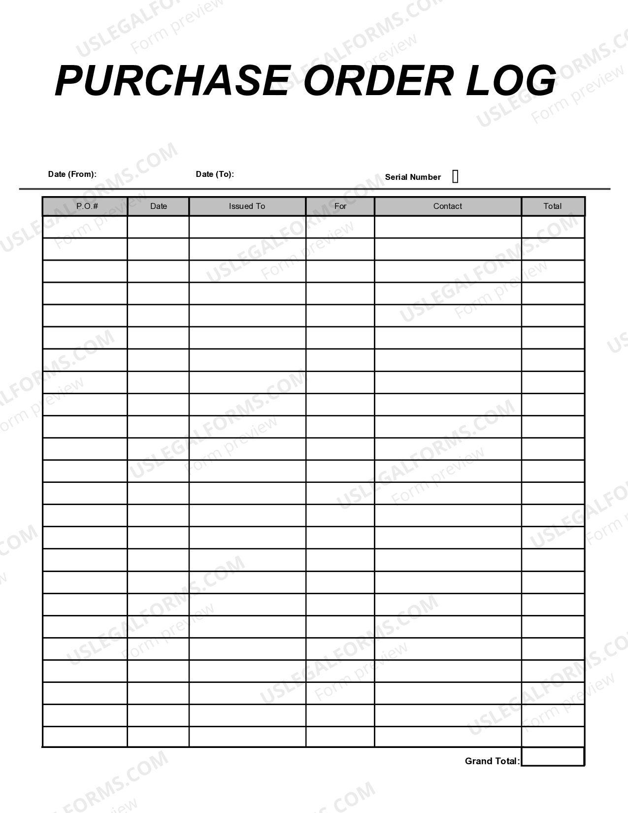 Rhode Island Purchase Order Log - Purchase Order Log | US Legal Forms