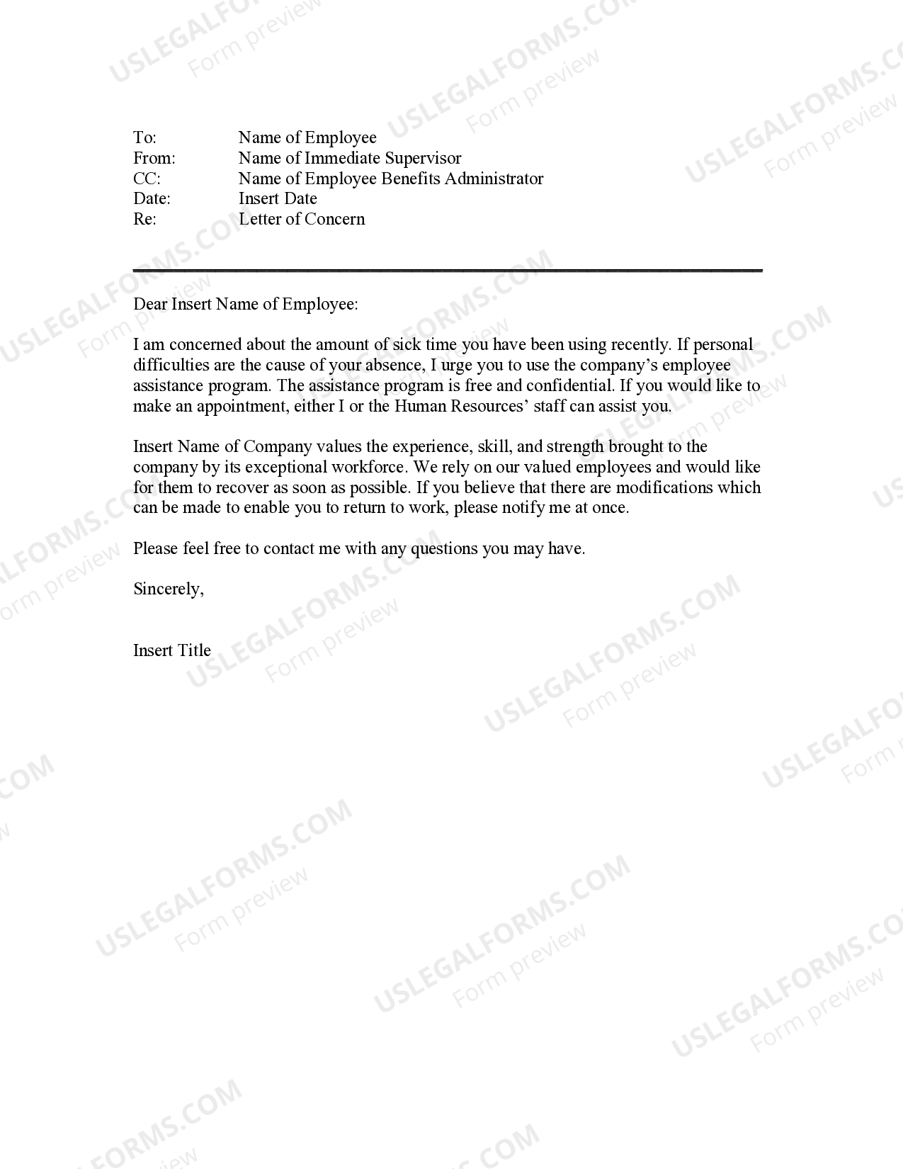 New Hampshire Letter of Concern - Letter Of | US Legal Forms