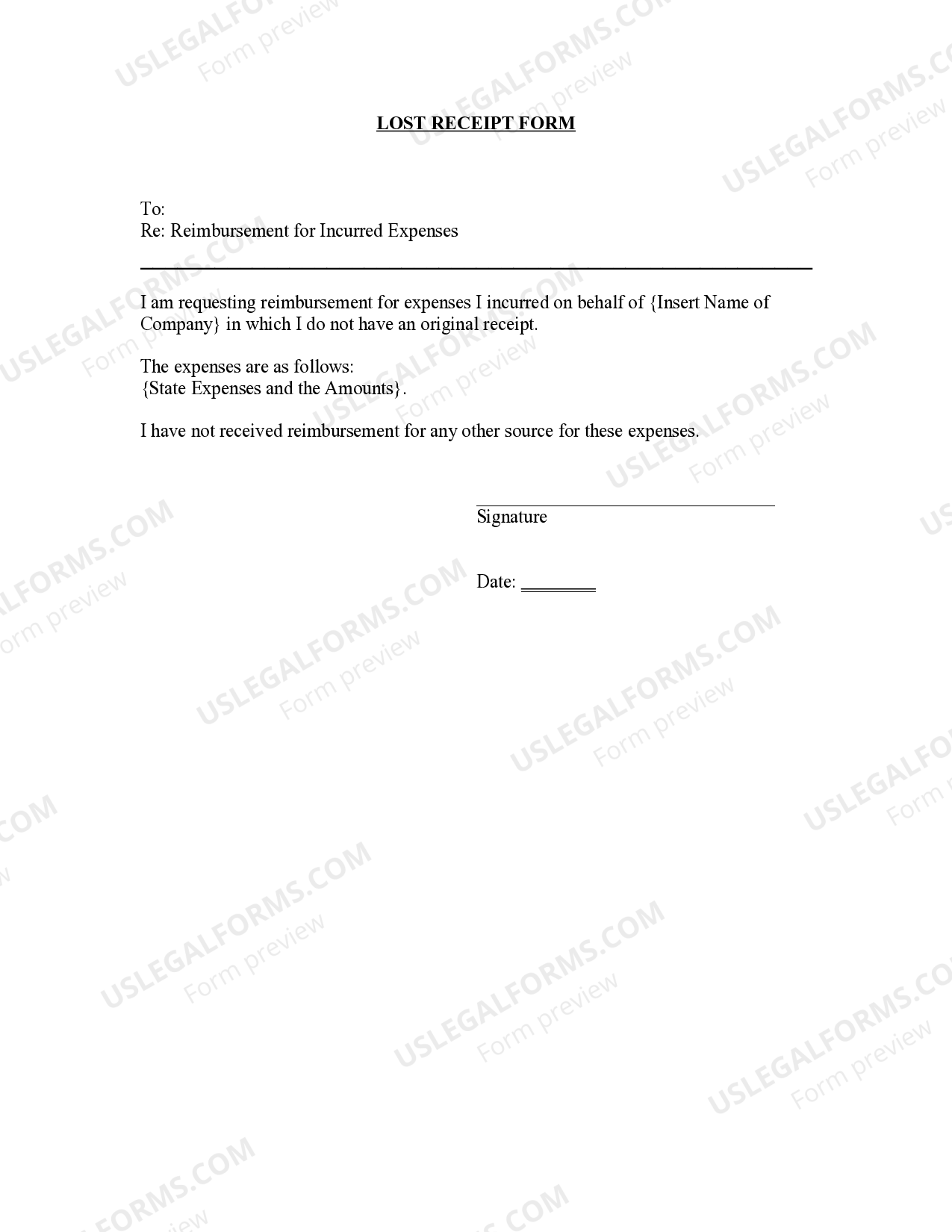 Colorado Lost Receipt Form - Receipt Form | US Legal Forms