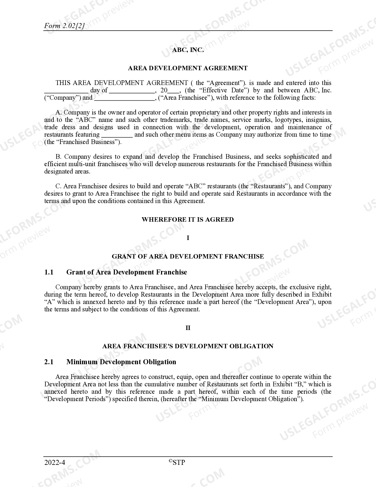 Area Development Agreement With Oshkosh Corporation | US Legal Forms