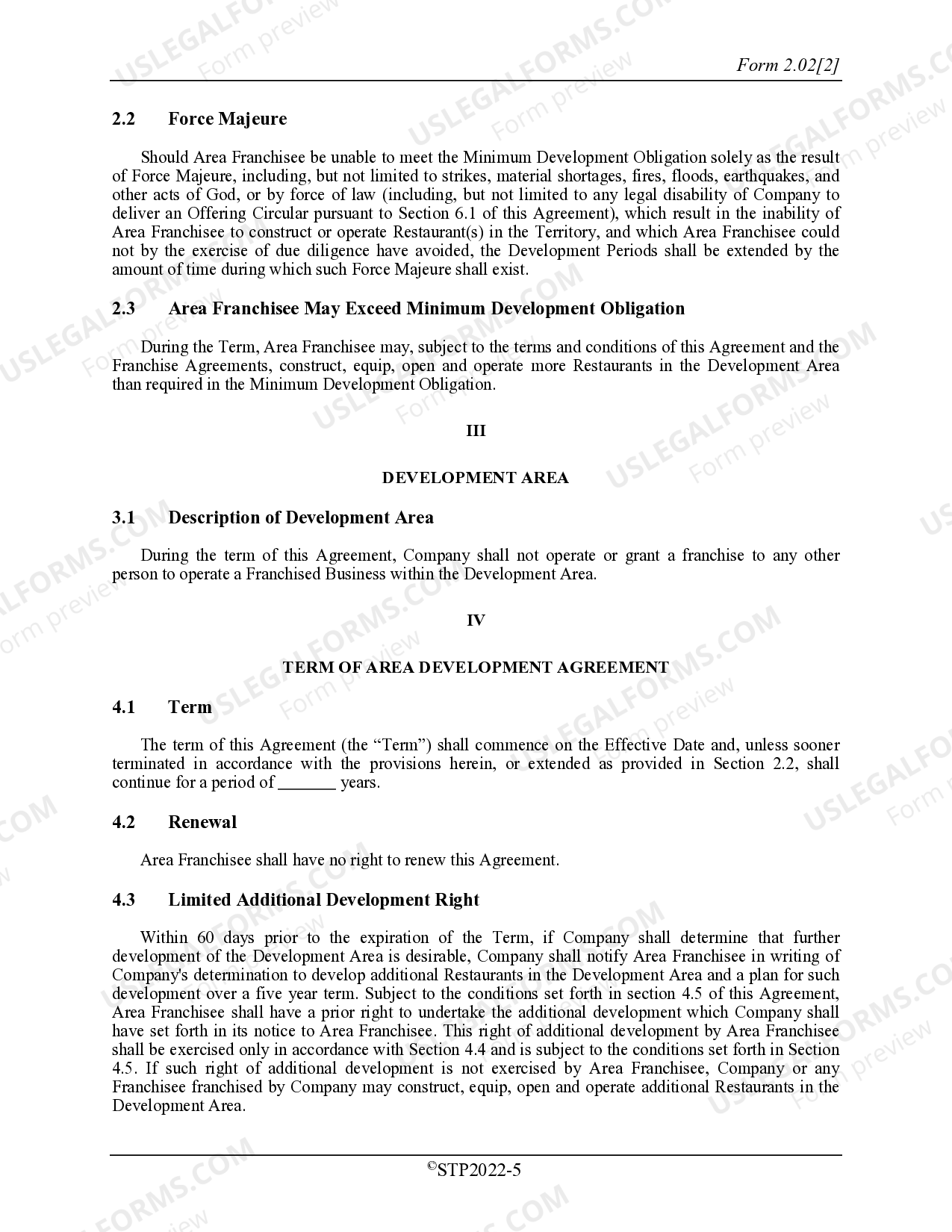 Area Development Agreement With Client | US Legal Forms