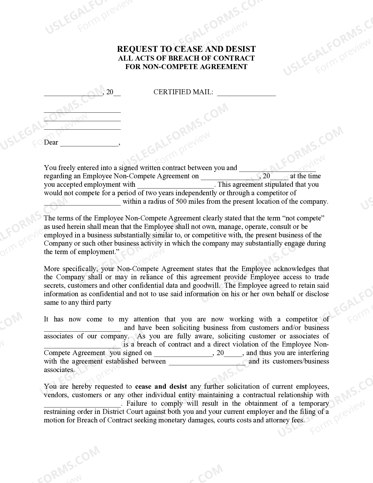 Request to Cease and Desist | US Legal Forms