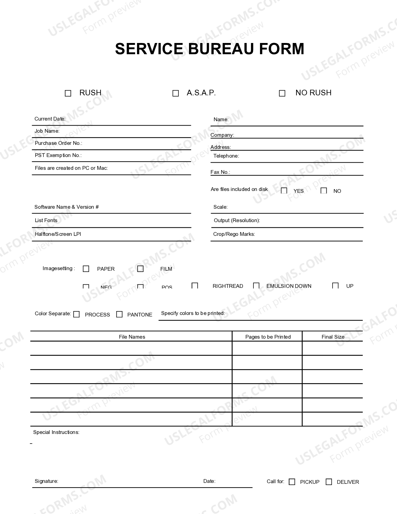 Pennsylvania Service Bureau Form - Service Form | US Legal Forms