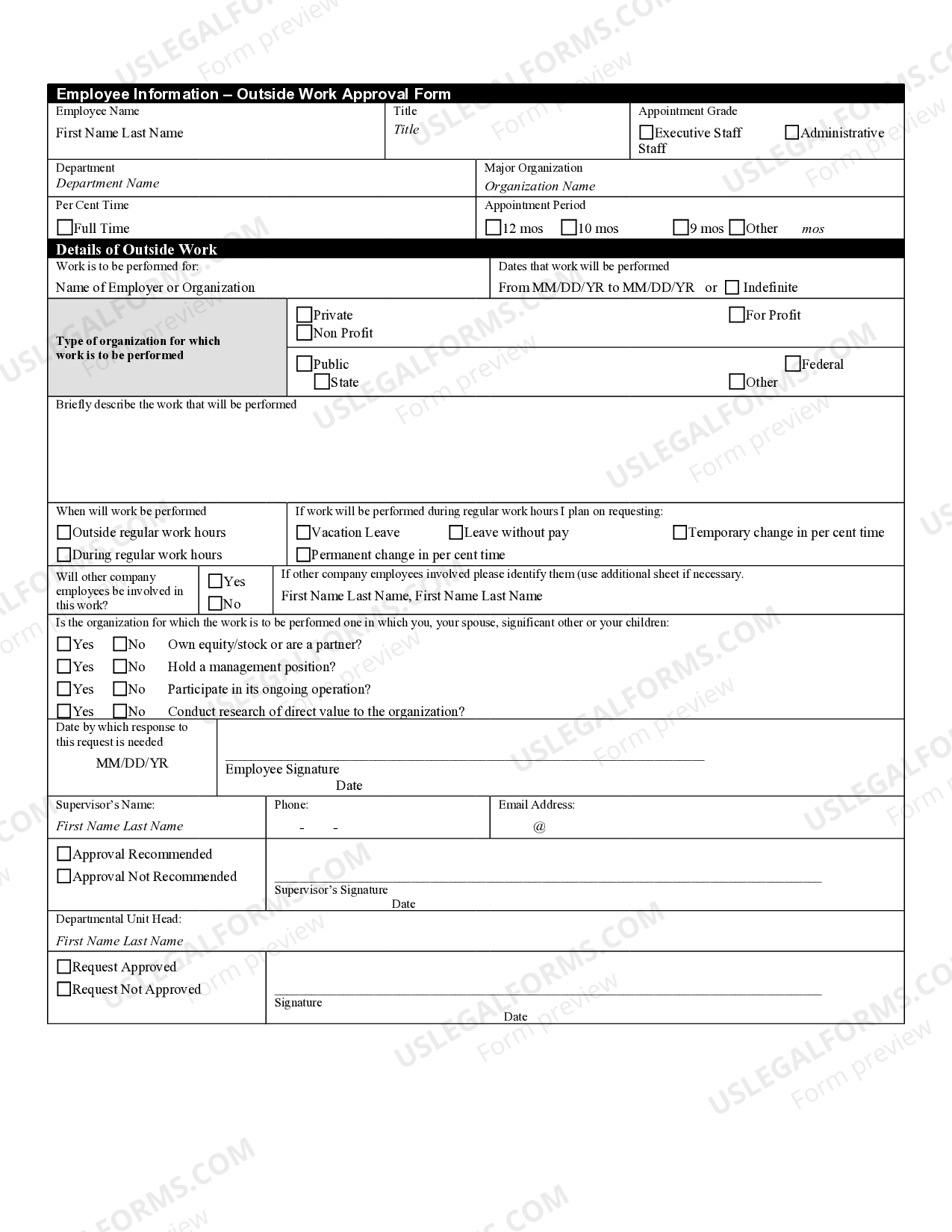 Delaware Outside Work Approval Form - Outside Employee | US Legal Forms