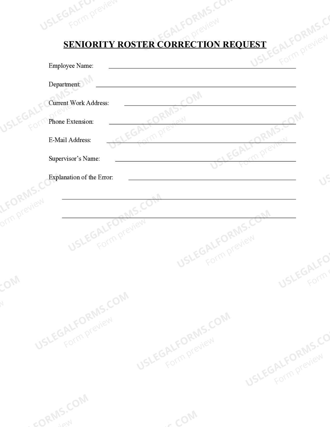Mississippi Seniority Roster Correction Request | US Legal Forms