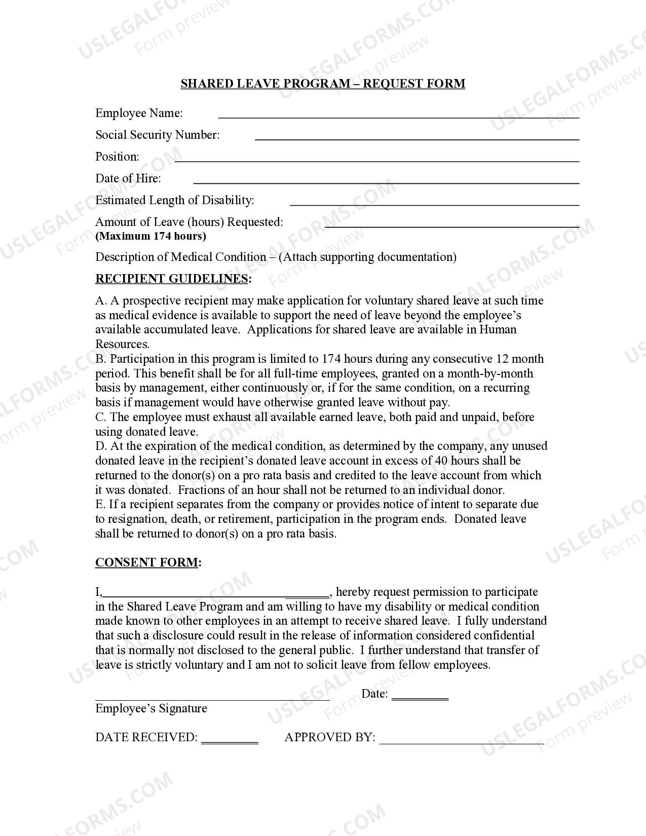 Wyoming Shared Leave Request Form - Leave Request Form | US Legal Forms