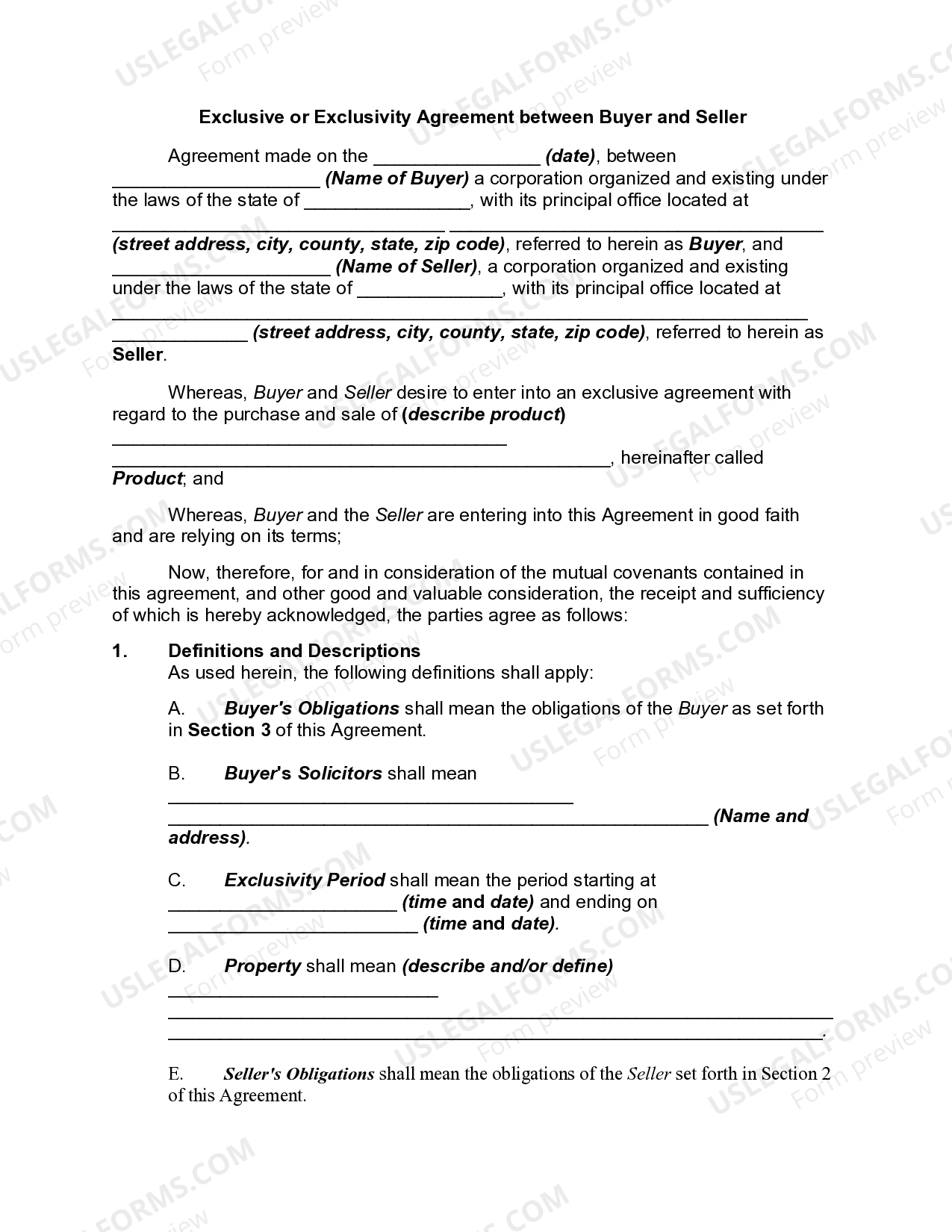 Exclusivity Agreement Between Buyer and Seller - Between Seller ...