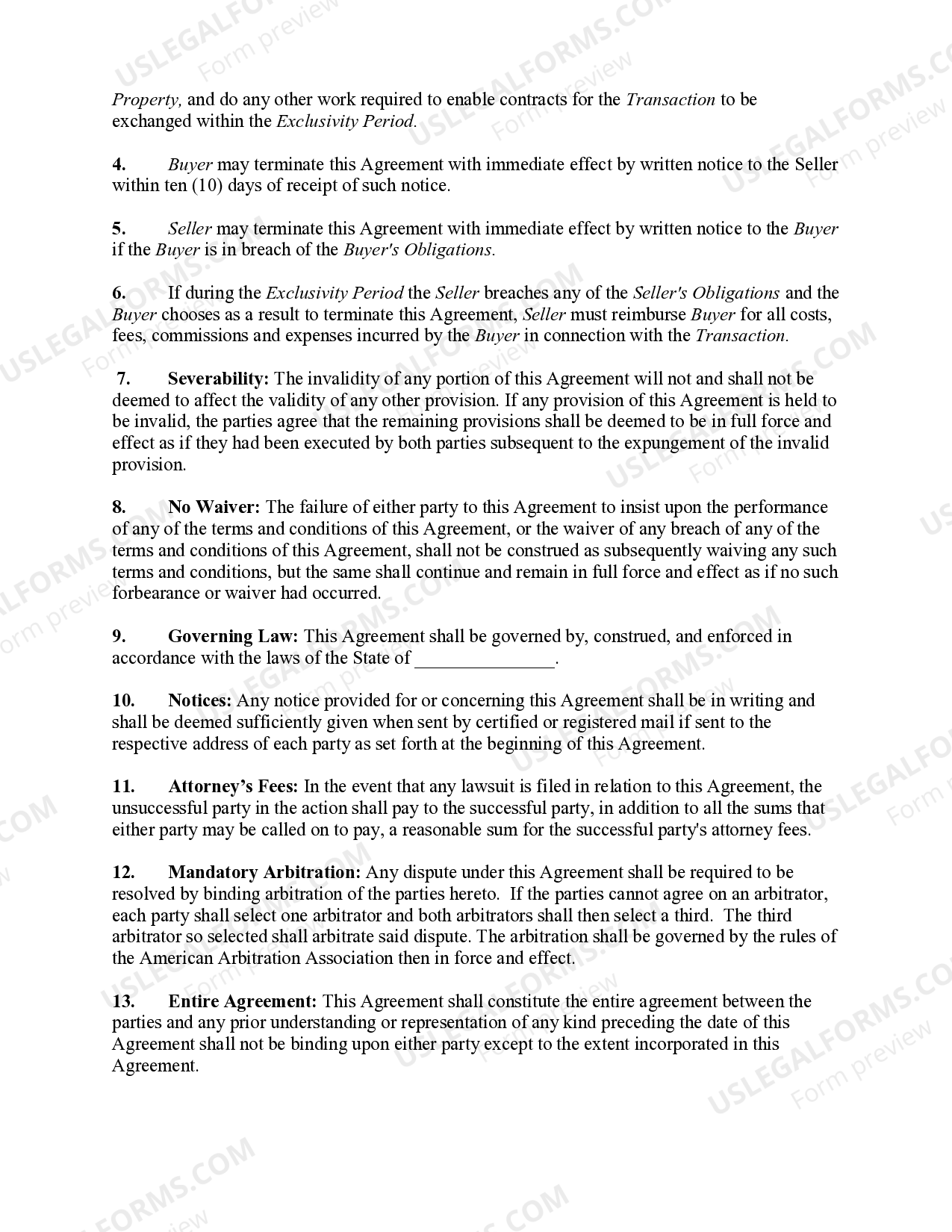 Exclusivity Agreement Between Buyer and Seller - Between Seller ...