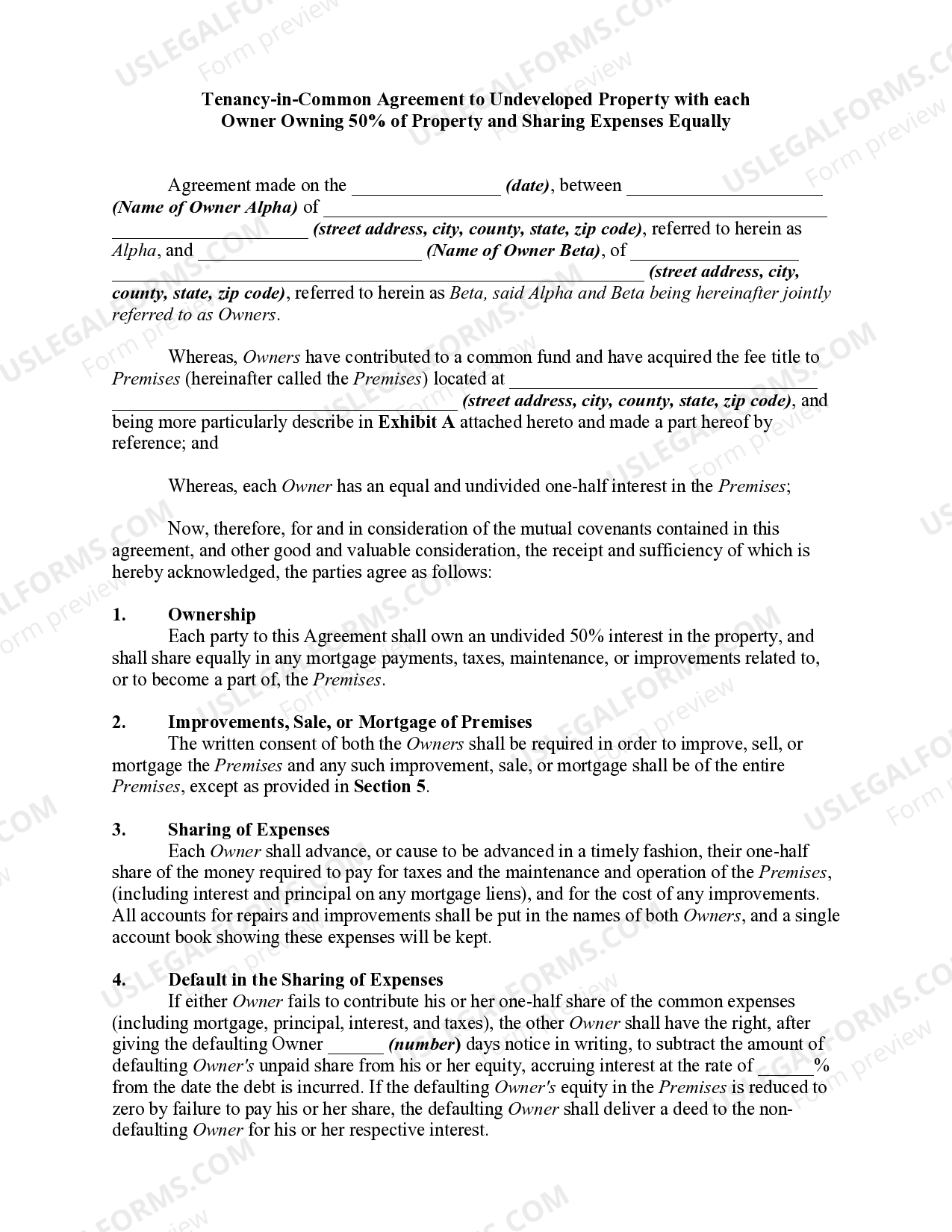 Tenancy-in-Common Agreement-Equal shares - Tenancy | US Legal Forms