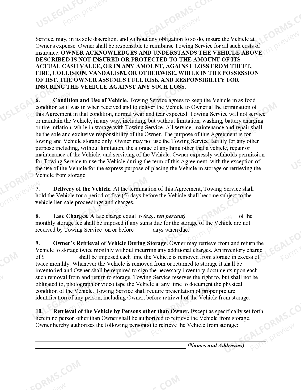 Contract for Vehicle Towing, Wrecker and Storage Services | US Legal Forms