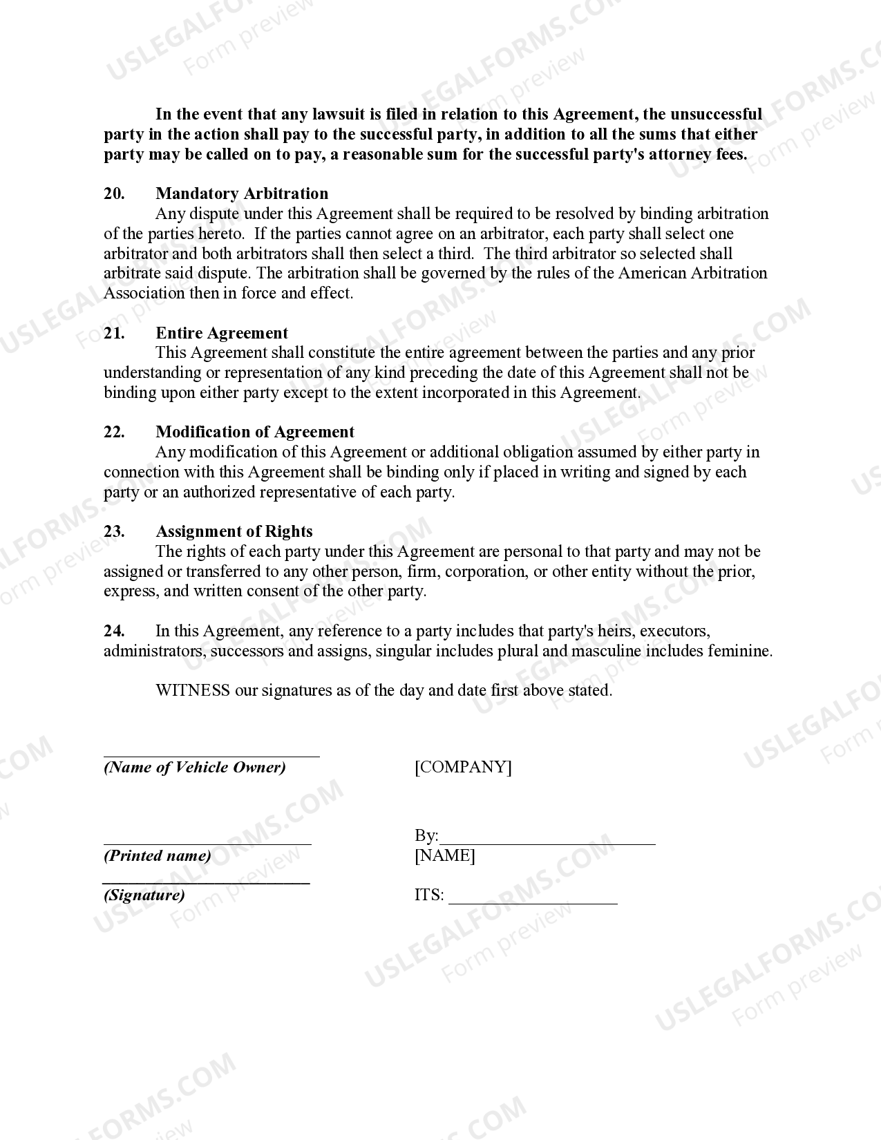 Contract for Vehicle Towing, Wrecker and Storage Services | US Legal Forms