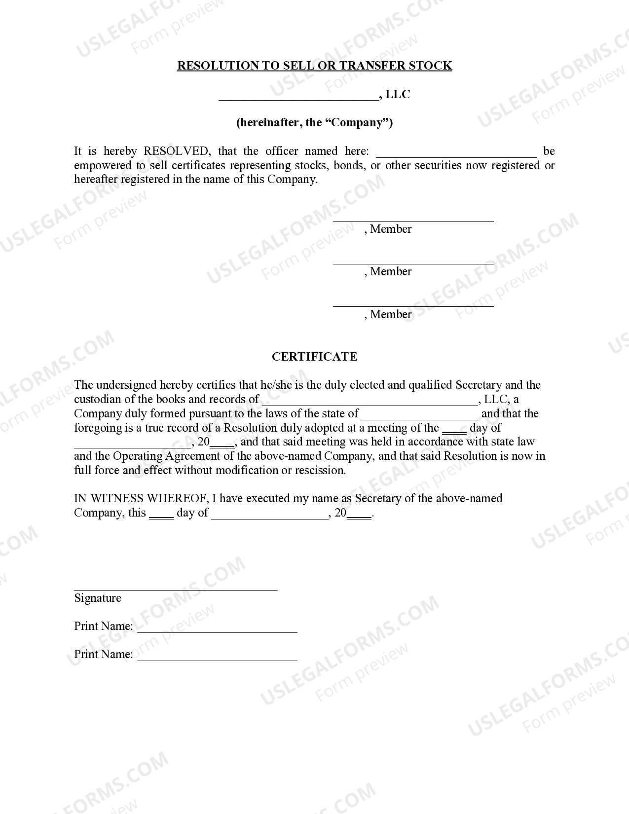 South Carolina Resolution of Meeting of LLC Members to Sell or Transfer ...