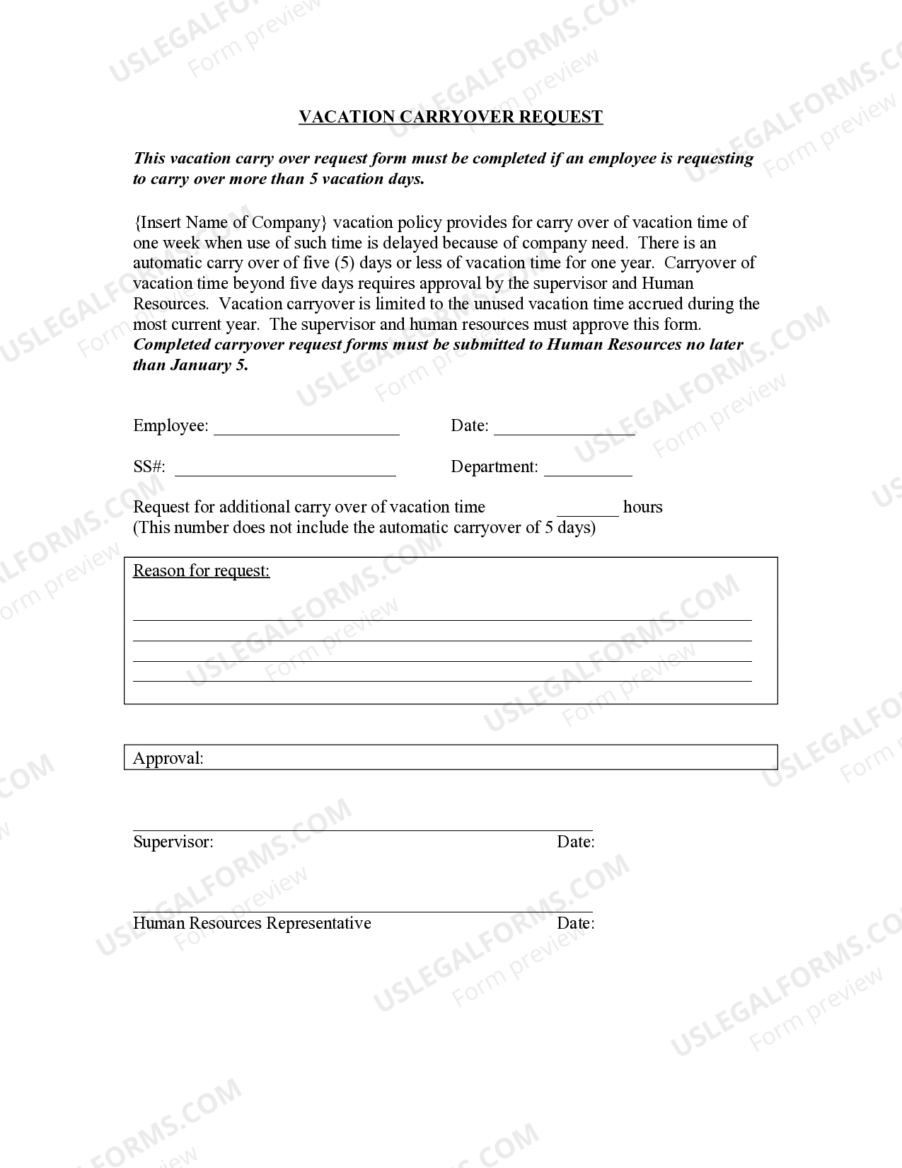 Virginia Vacation Carryover Request - Vacation Carryover | US Legal Forms