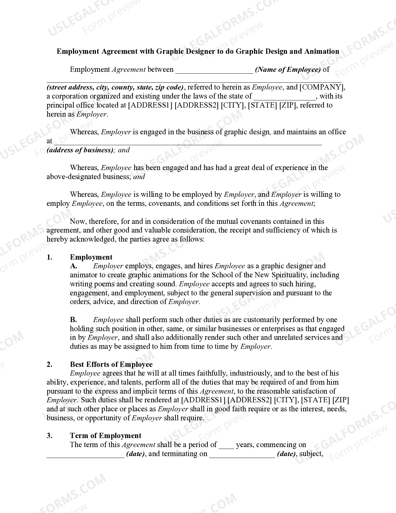 Employment Agreement-Graphic Designer | US Legal Forms