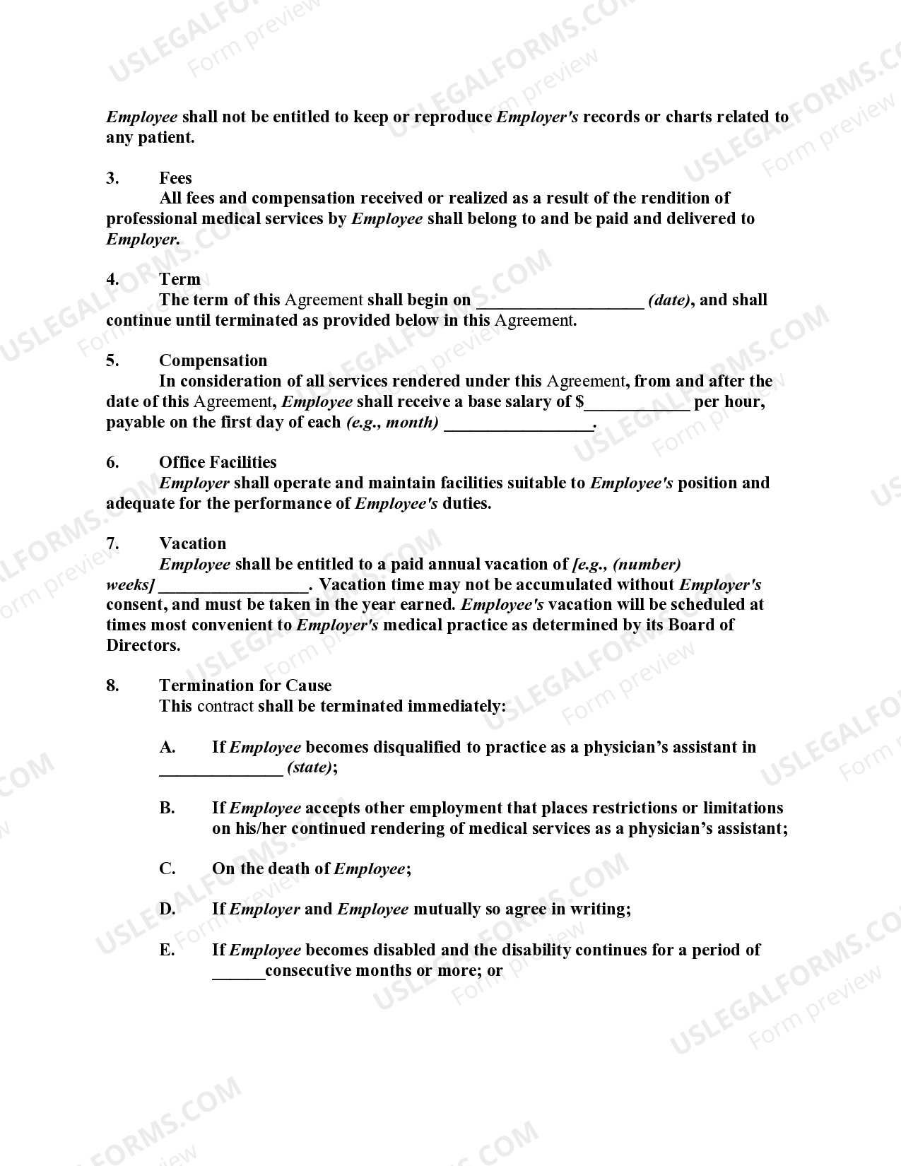 Physician???s Assistant Employment Agreement | US Legal Forms