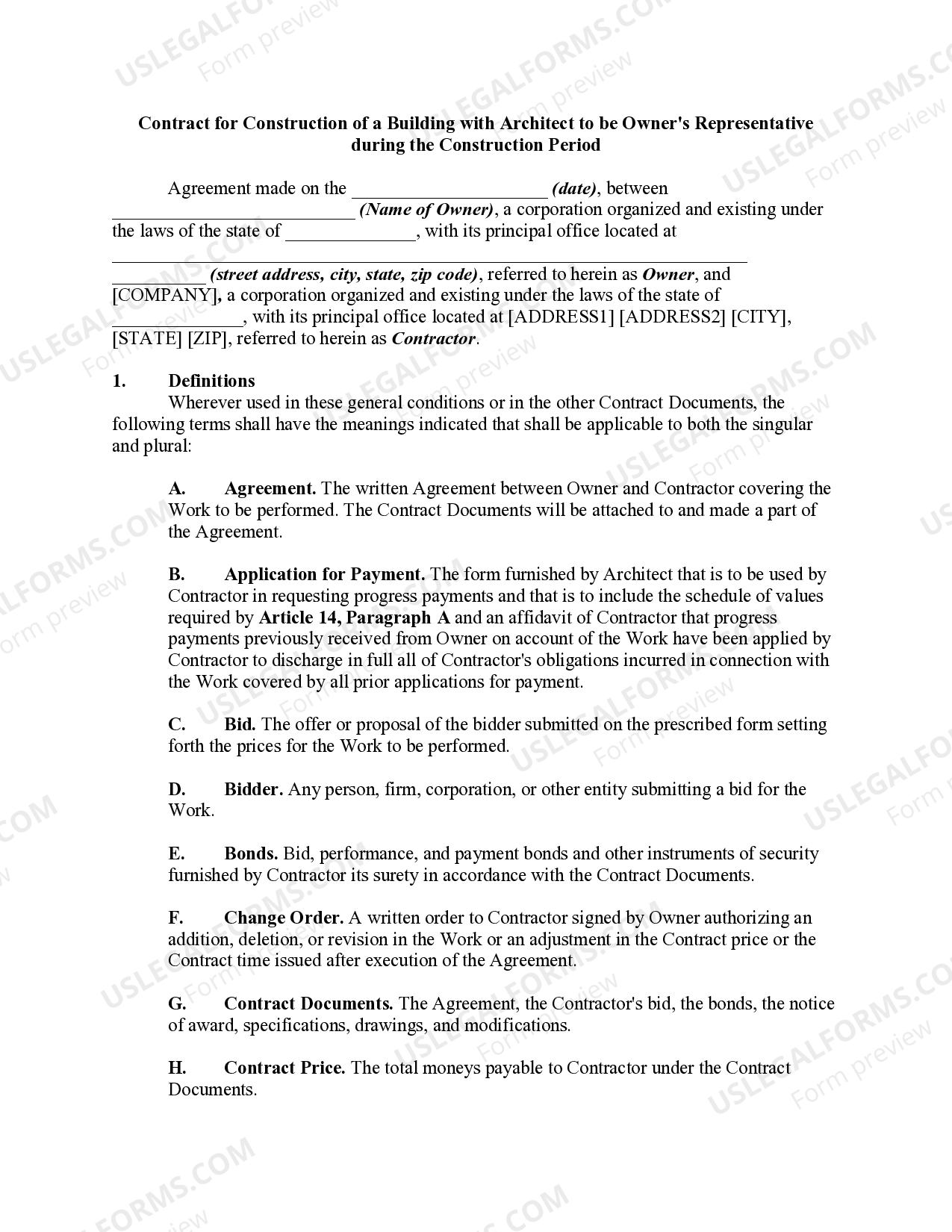 Contract for Construction of a Building with Architect to be Owner | US ...