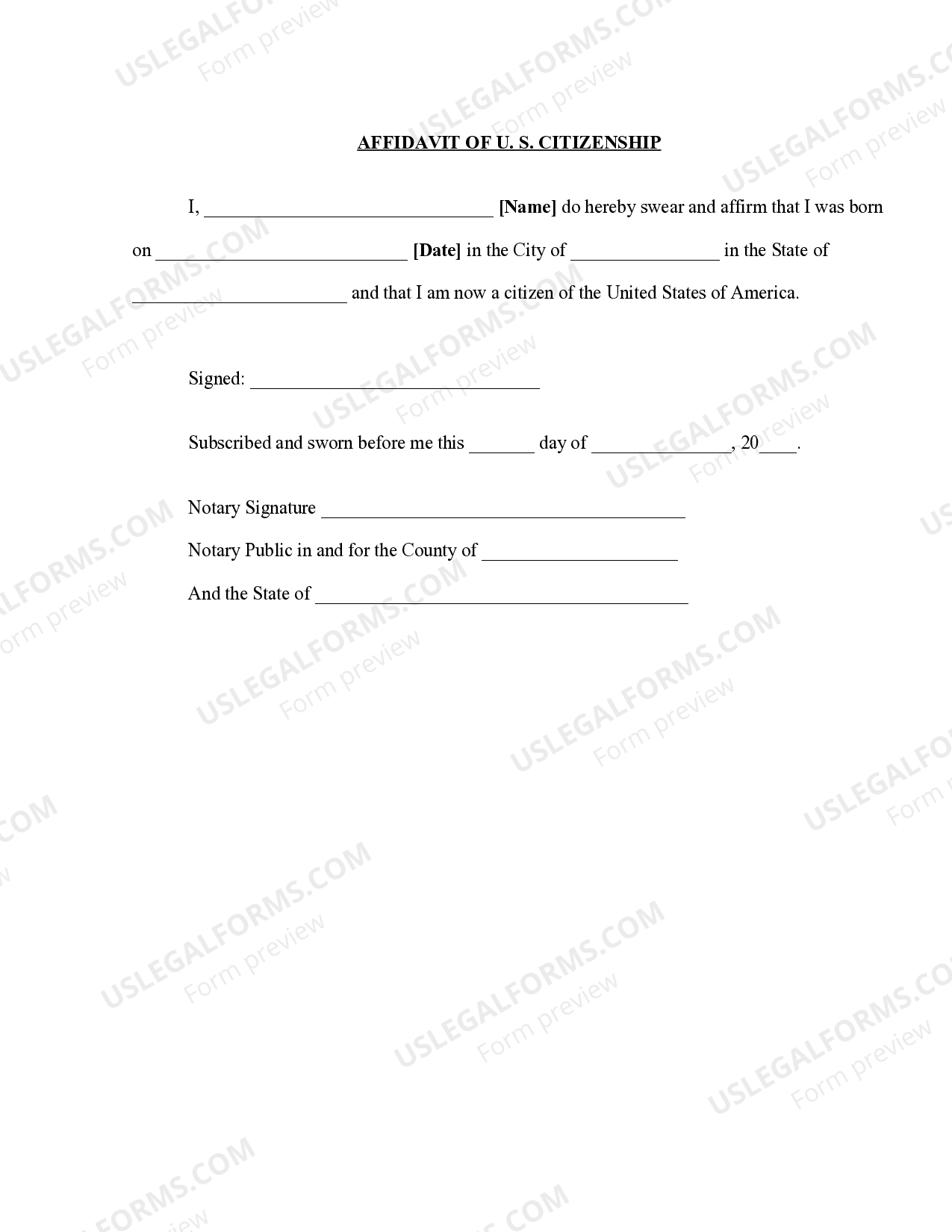 Affidavit of U.S. Citizenship | US Legal Forms
