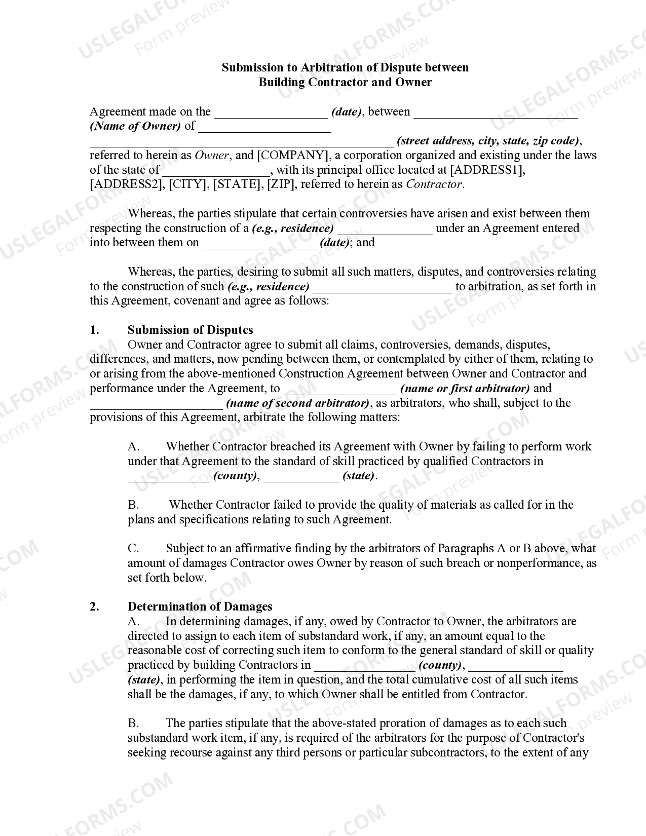 Submission to Arbitration of Dispute between Building Contractor and ...