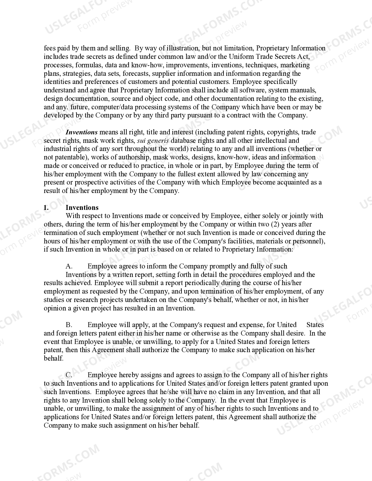 Employee Proprietary Rights Acknowledgment | US Legal Forms