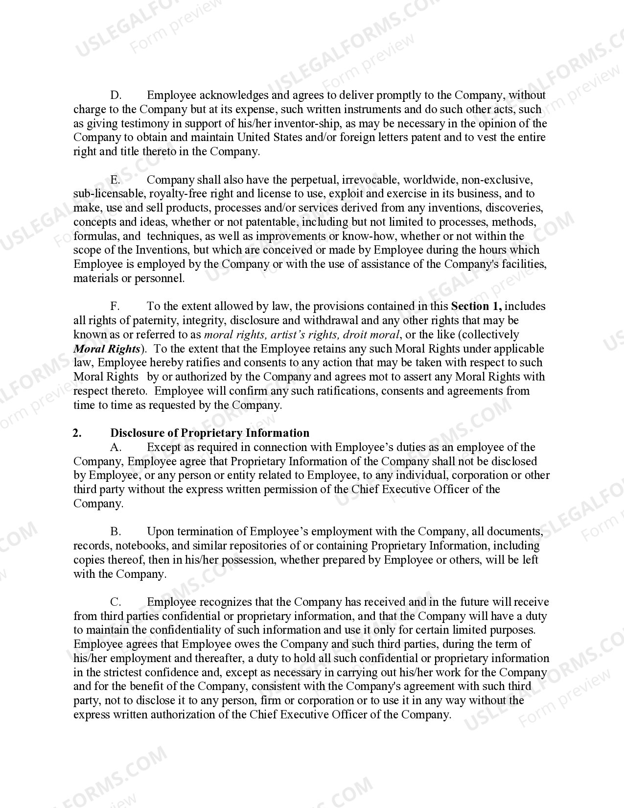 Employee Proprietary Rights Acknowledgment | US Legal Forms