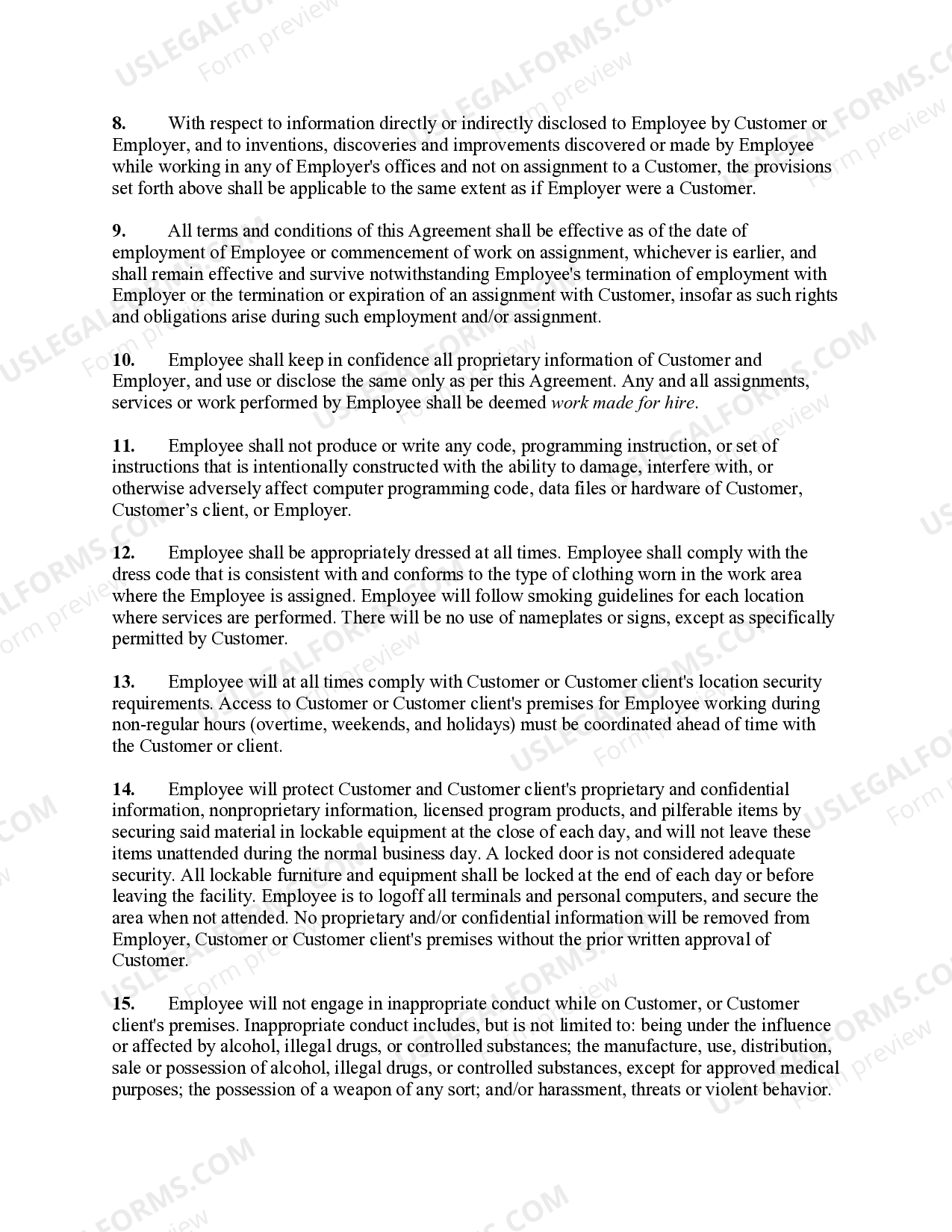 Agreement and Acknowledgement of Obligations to Employer and Customer ...